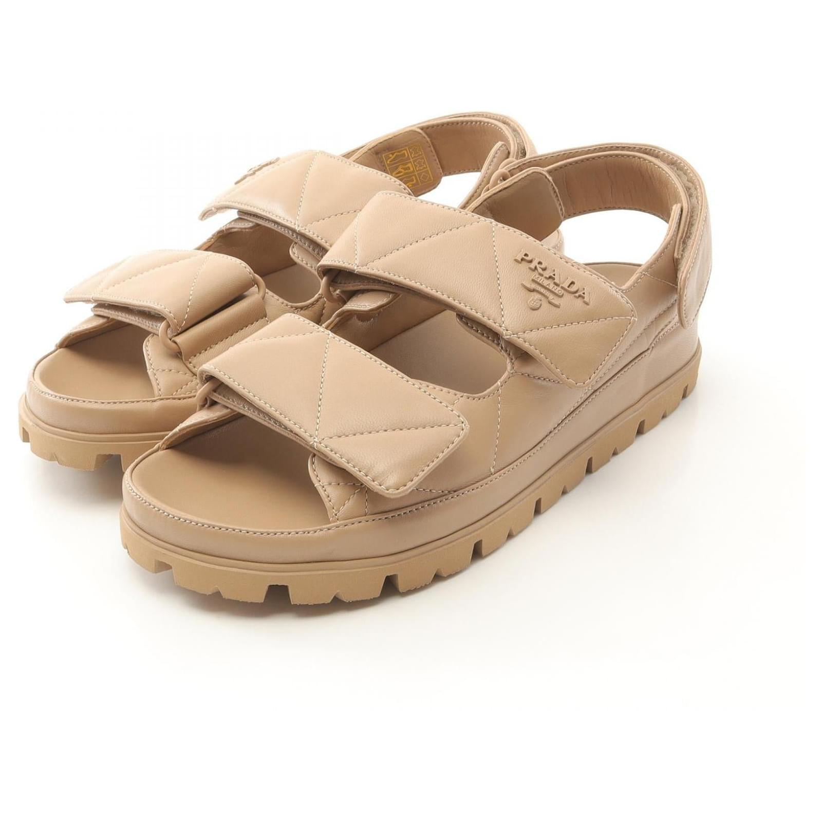 Prada Padded Nappa Leather Sandals Beige ref.2383895 - Joli Closet