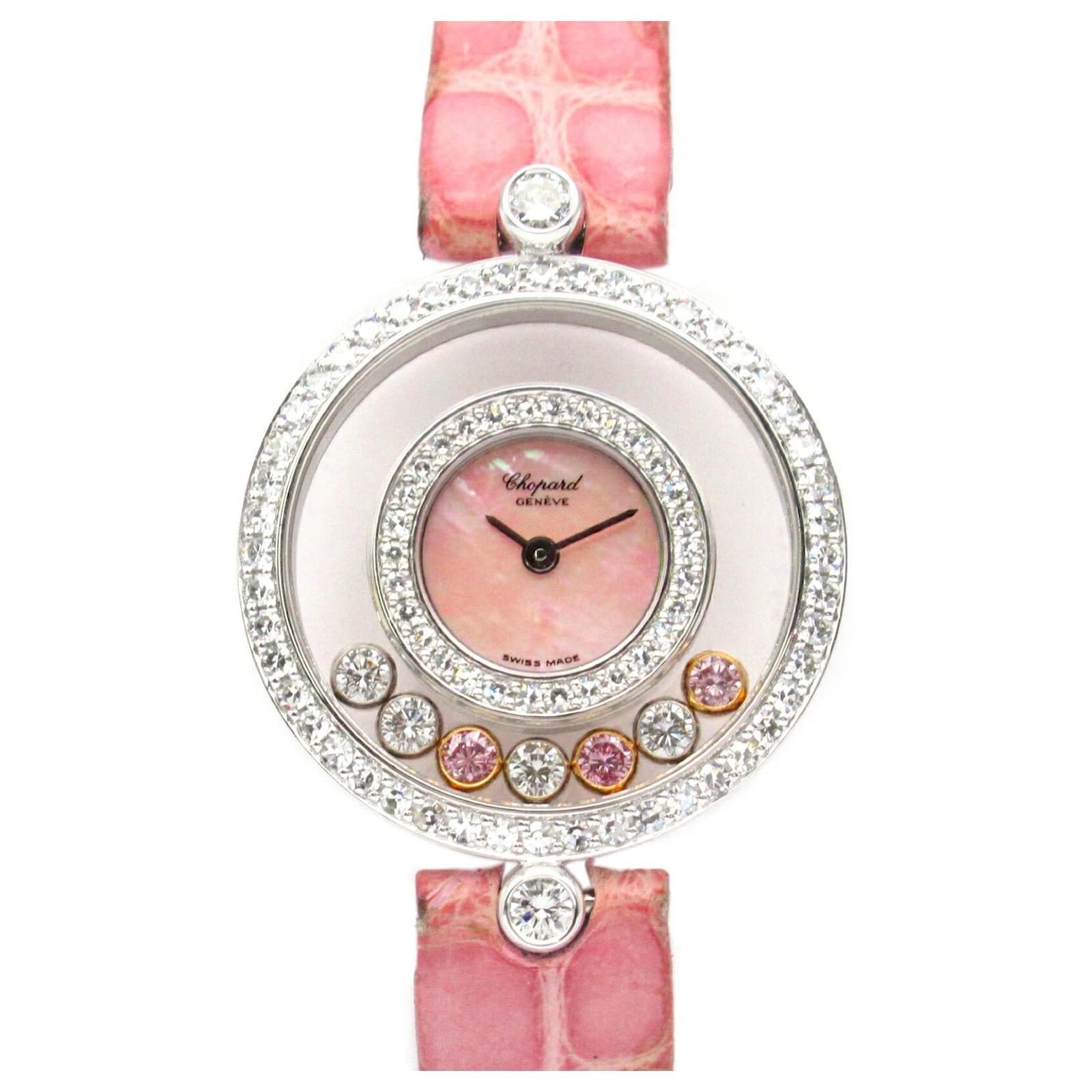 Chopard Happy Diamonds Au750 Watch Pink Exotic leather Pony-style ...