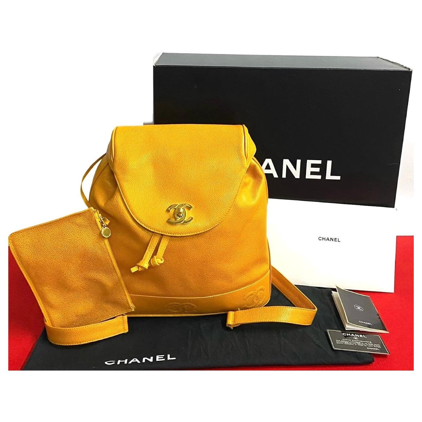 Chanel Triple Coco Caviar Skin Backpack Yellow Mustard Leather ref ...