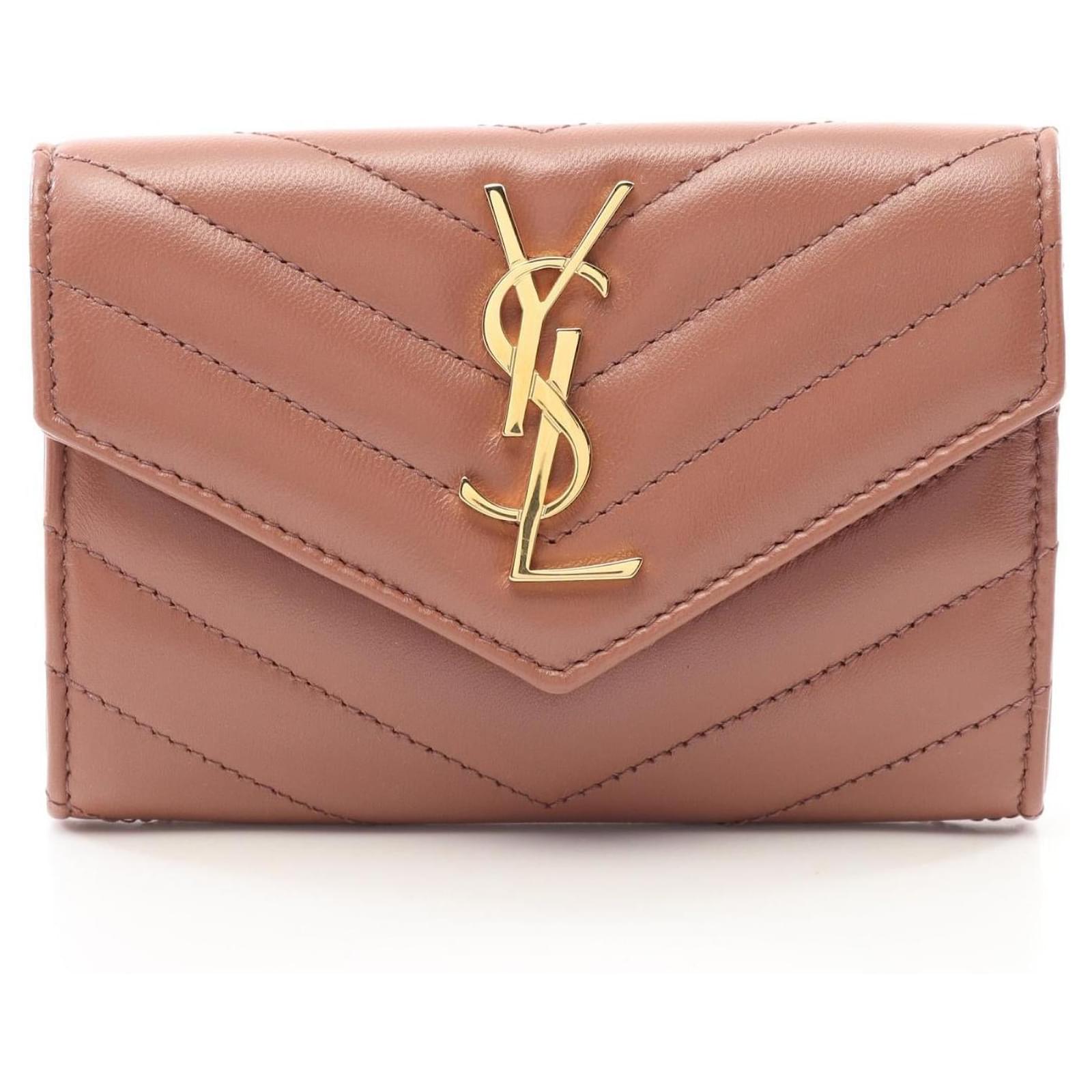Yves Saint Laurent Saint Laurent Monogram Envelope Leather Wallet Brown ...