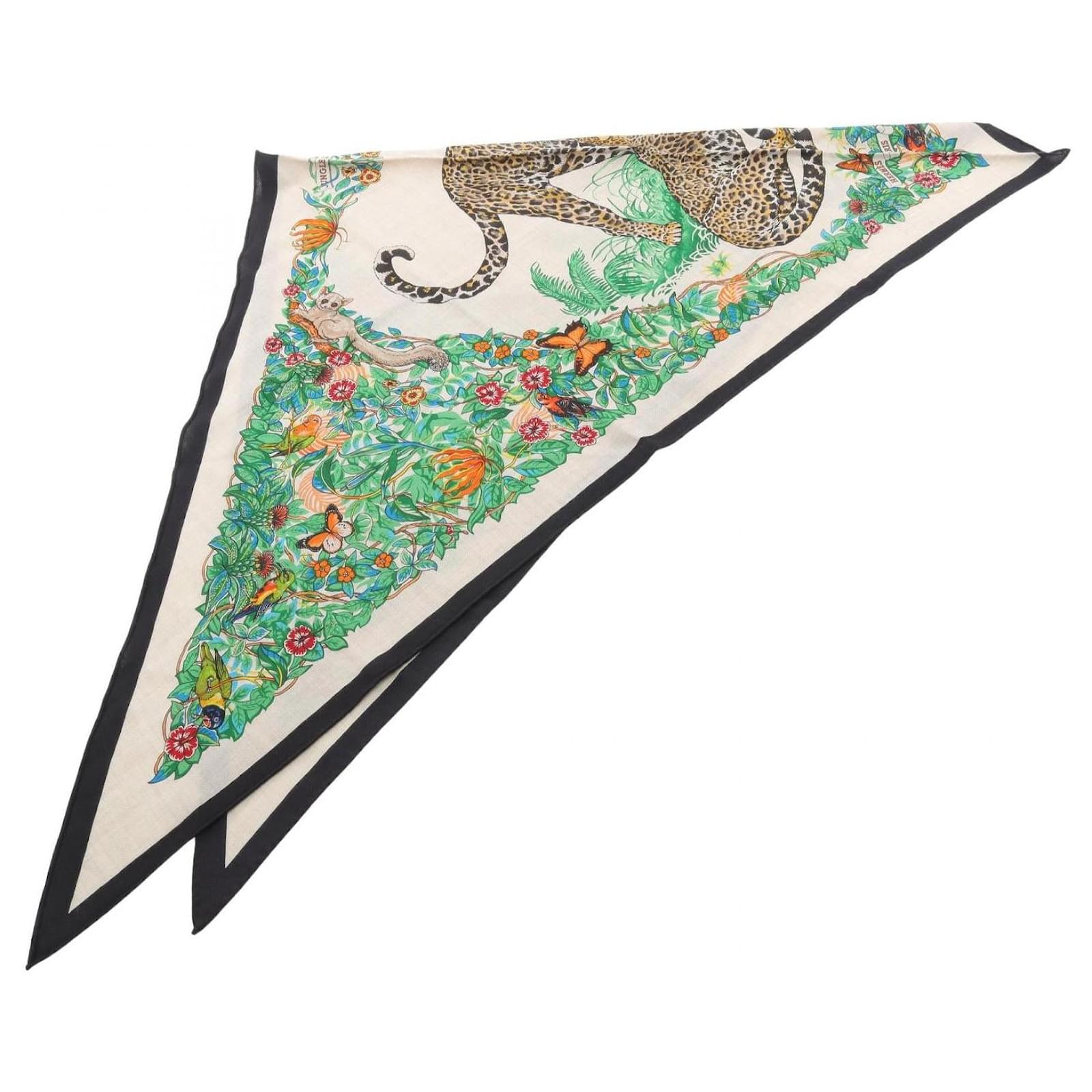 Hermès Hermes JUNGLE LOVE Triangle Giant Silk Cashmere Scarf Black ...