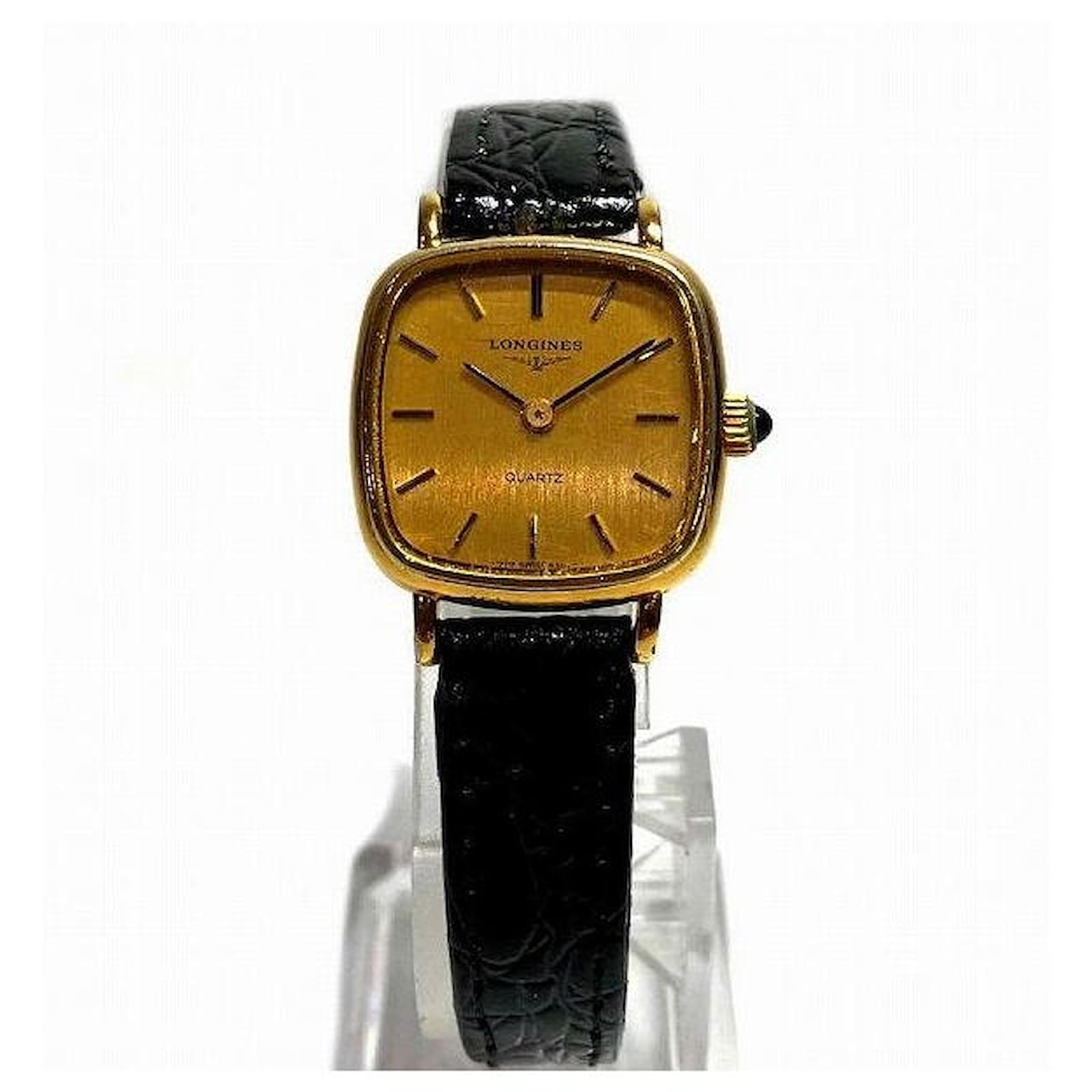 Longines Stainless Steel Square Quartz Golden Leather Metal ref.2435063 ...