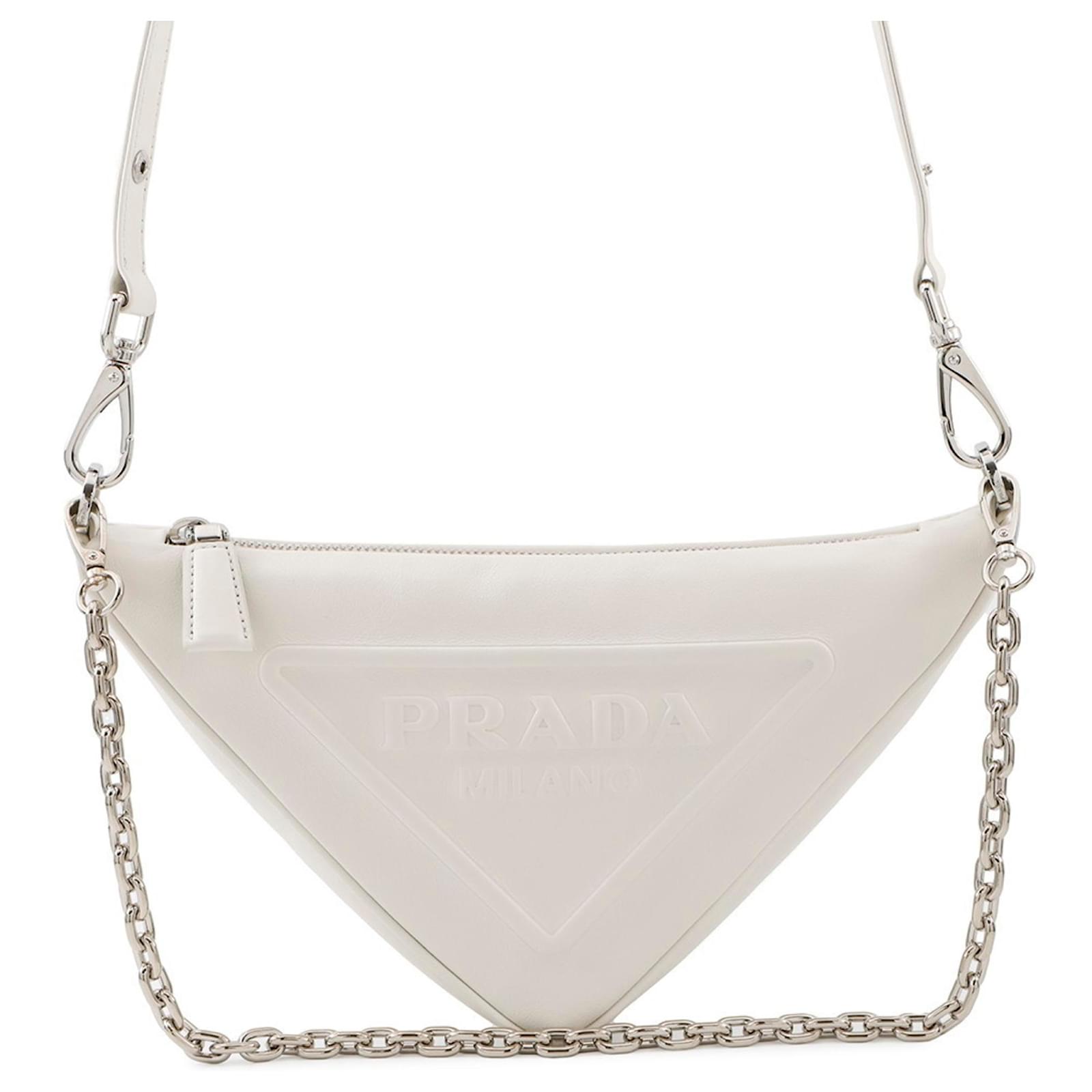 Prada Triangle Shoulder Bag in Calfskin Leather White ref.2440477 ...