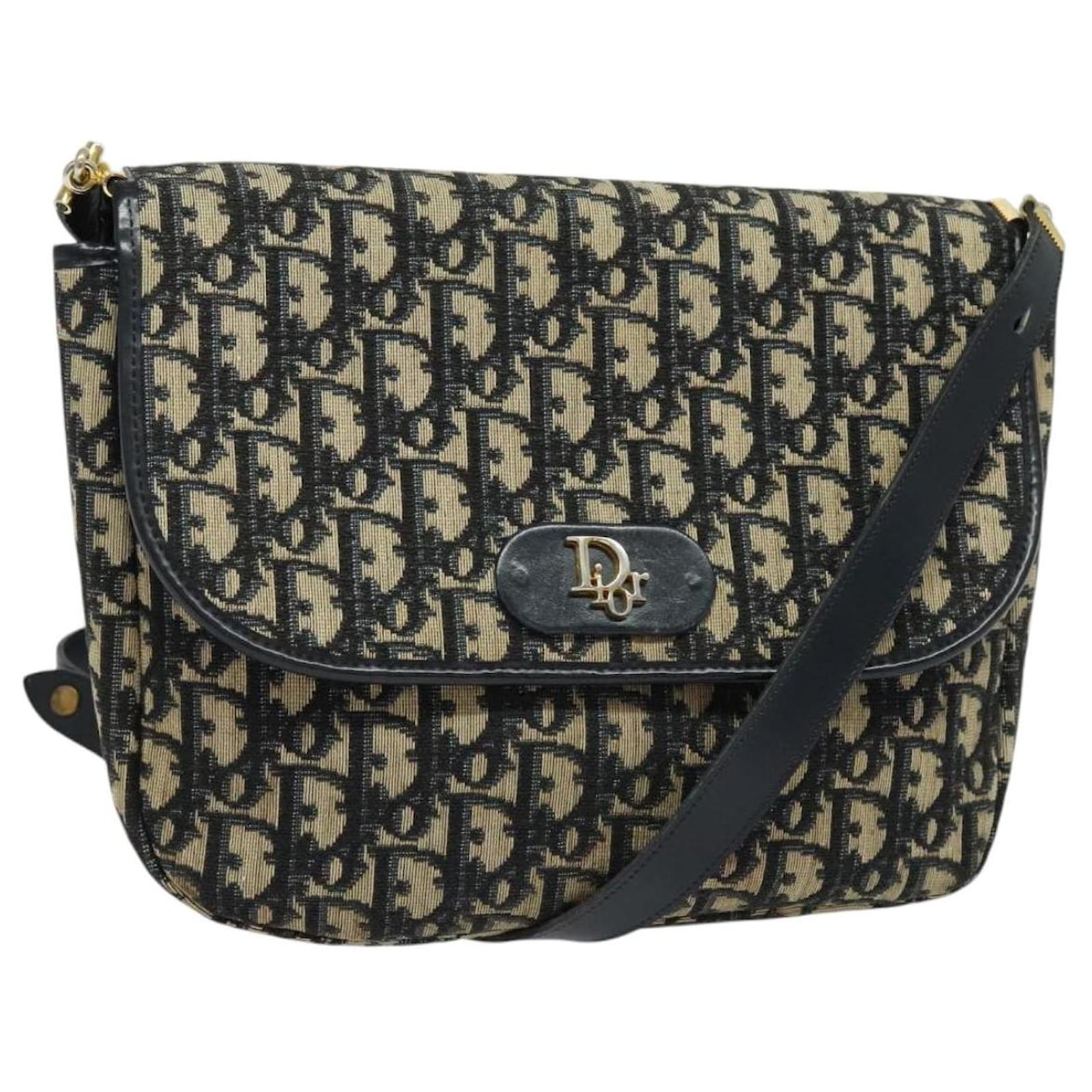 Christian Dior Trotter Canvas Shoulder Bag Navy Gold Auth 129648 Golden ...
