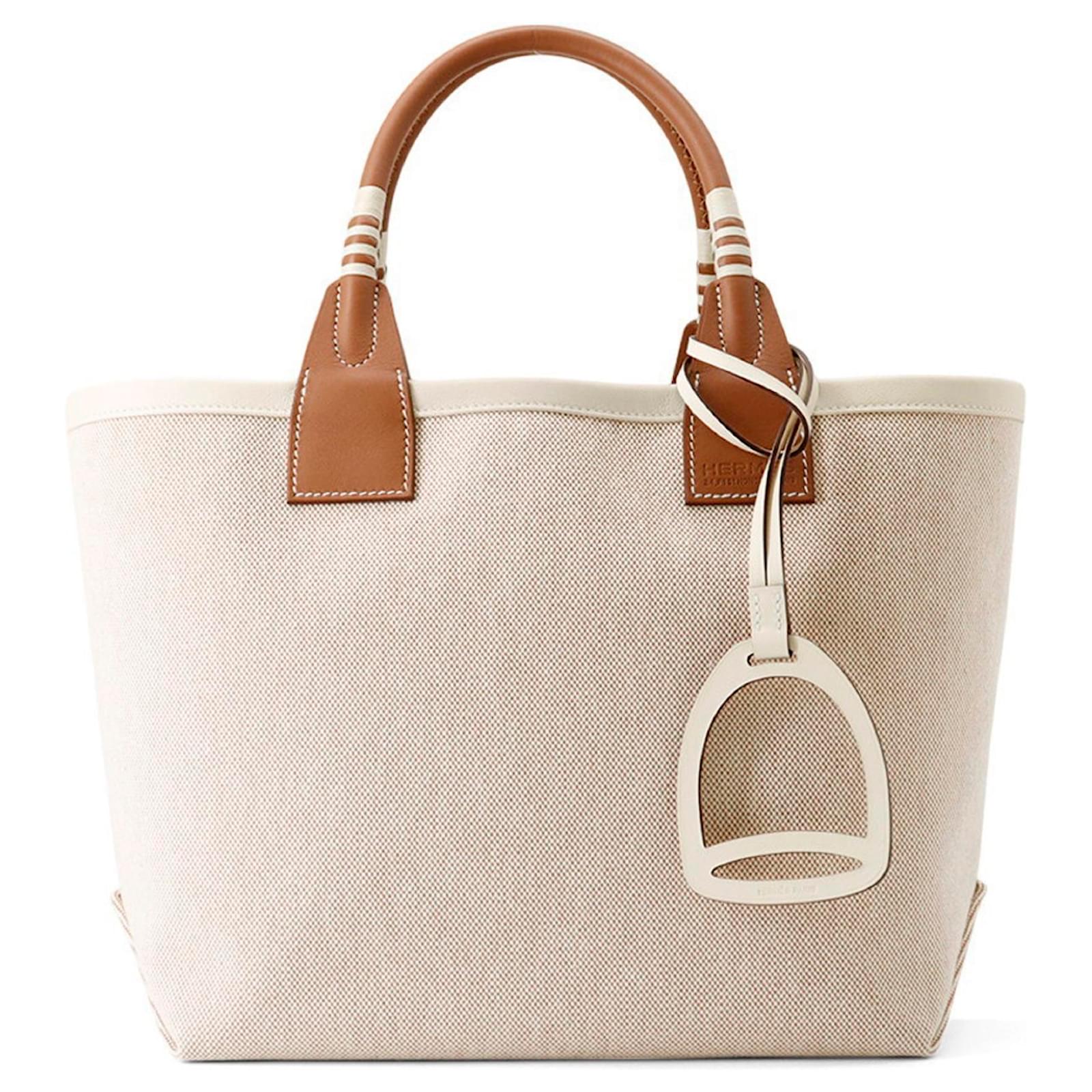 Hermes Hermès Steeple 25 Tote Bag Golden Cream Leather Cloth ref ...