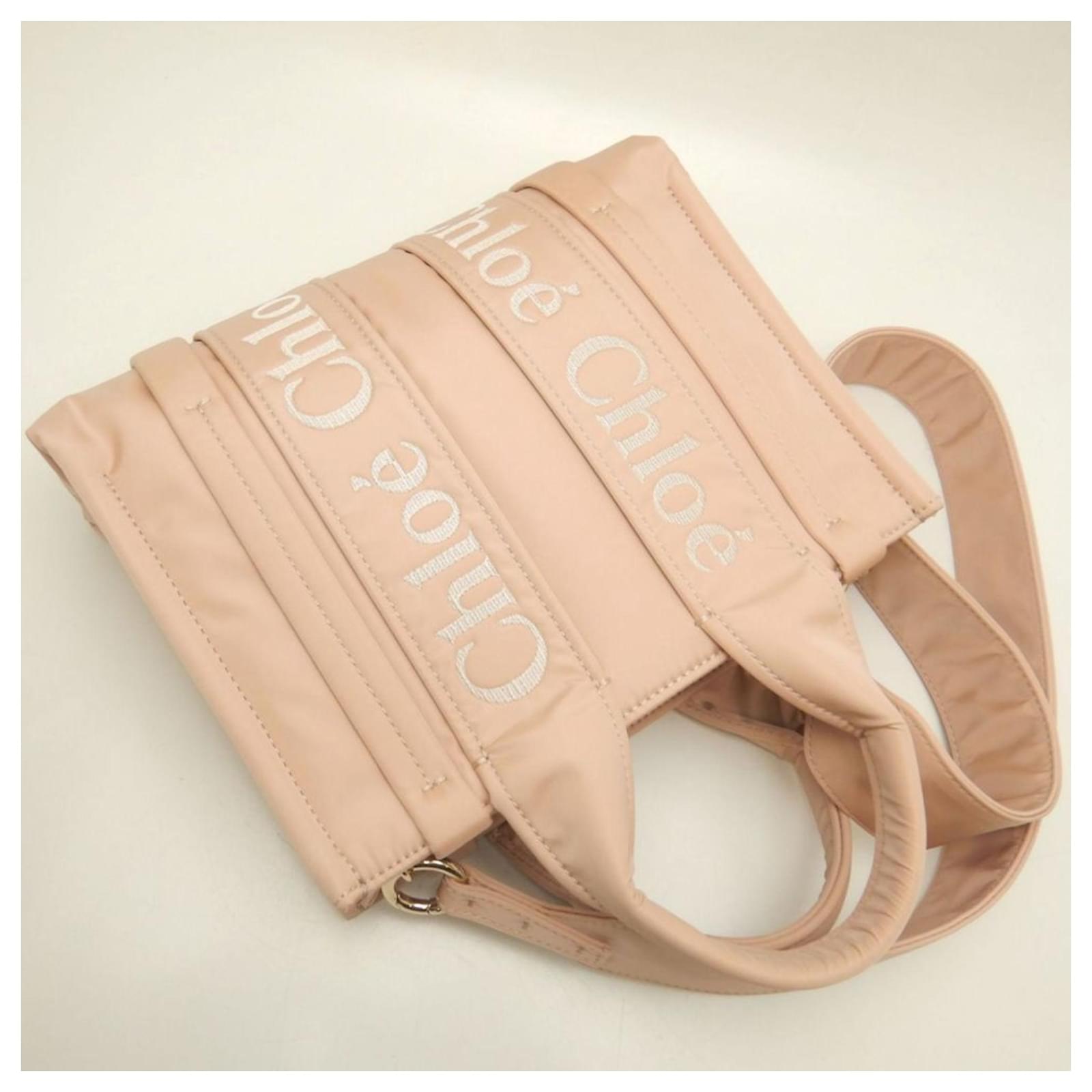 Chloé Woody Small Tote Handbag Pink Nylon ref.2441749 - Joli Closet
