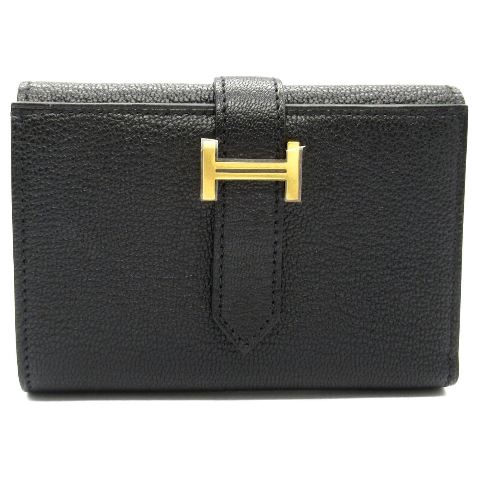 Hermès Hermes Chevre Leather Bearn Compact Black Wallet ref.2442262 ...