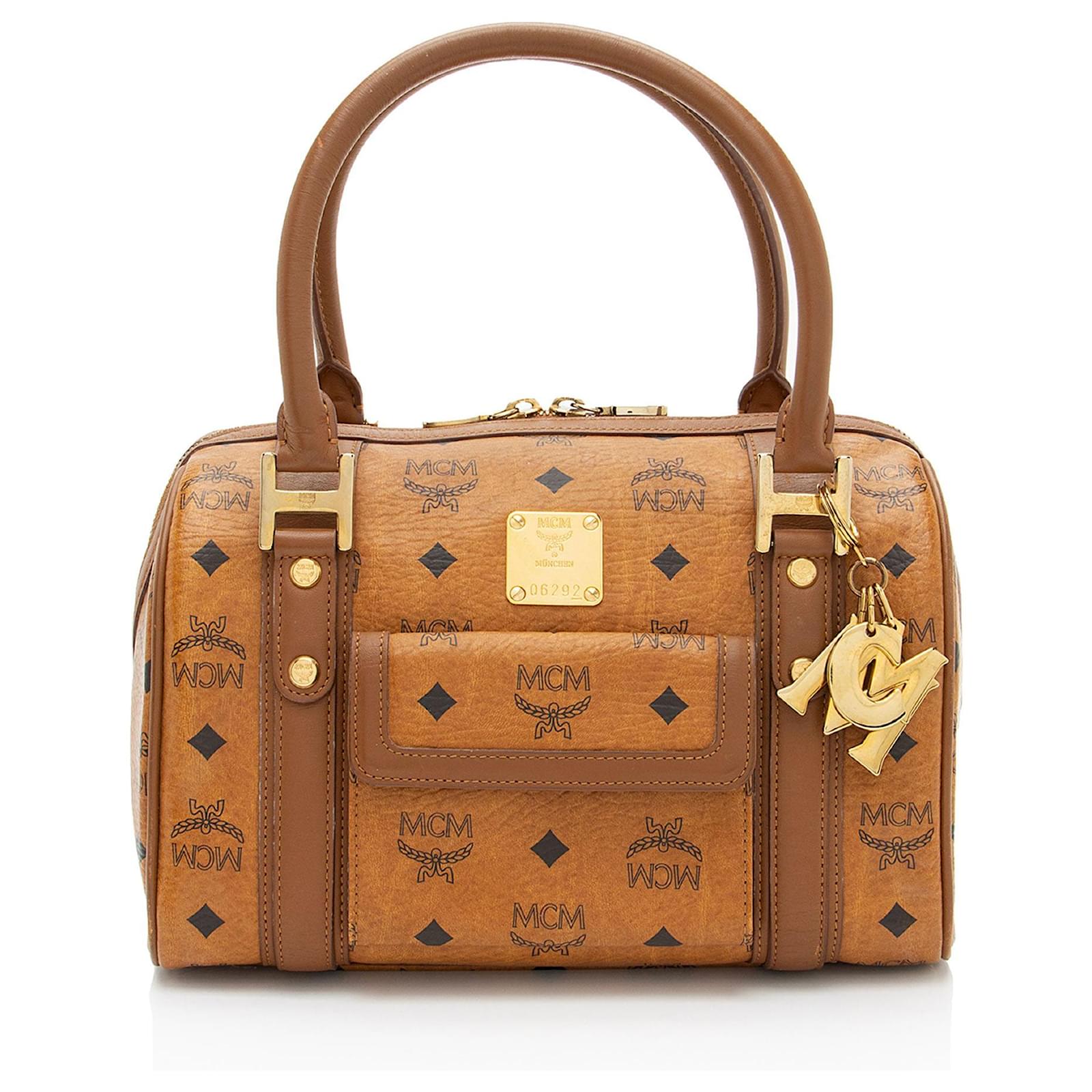 MCM Visetos Small Boston Bag Brown Leather ref.2442596 - Joli Closet