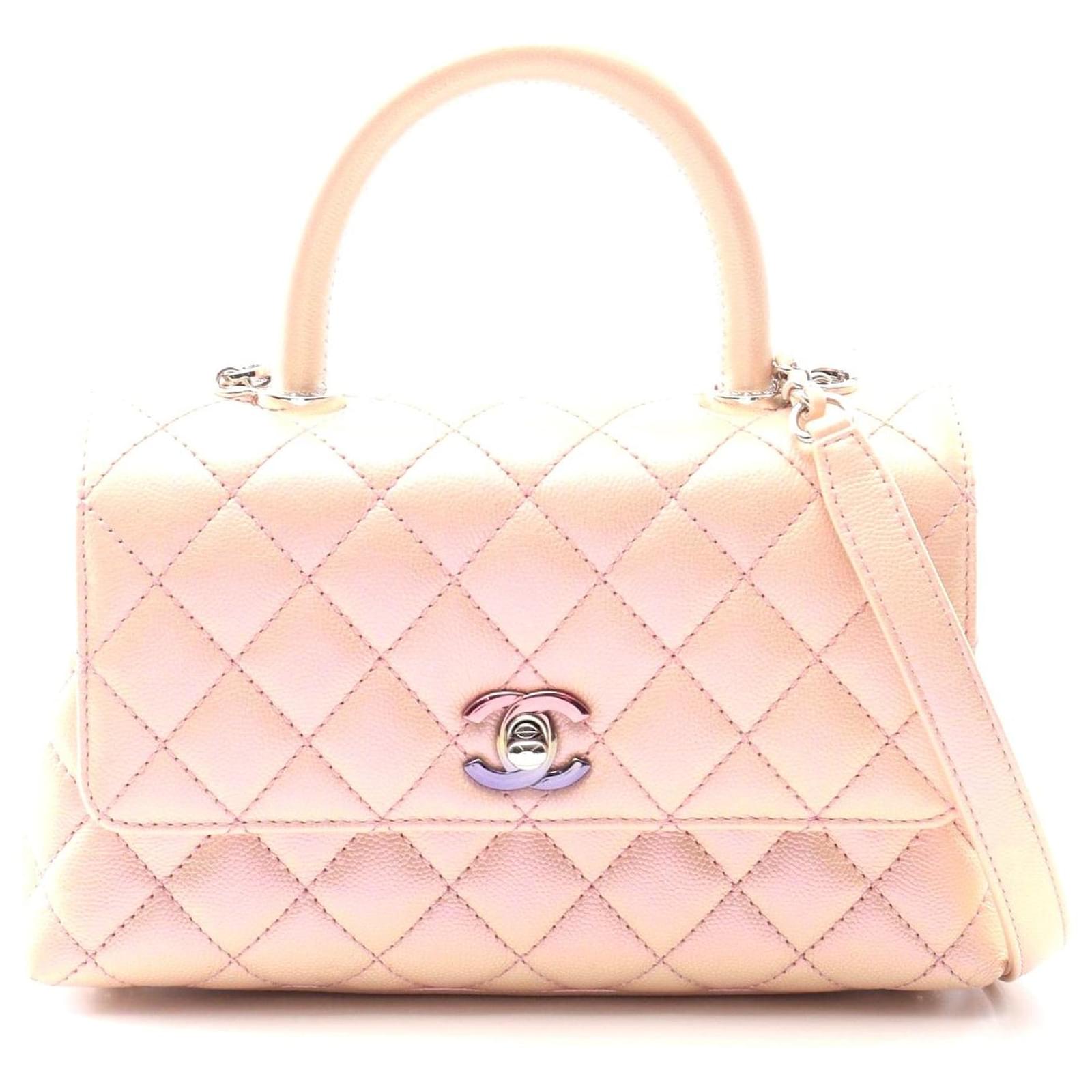 Chanel Caviar Coco Handle Flap Handbag Pink Leather Pony-style calfskin ...