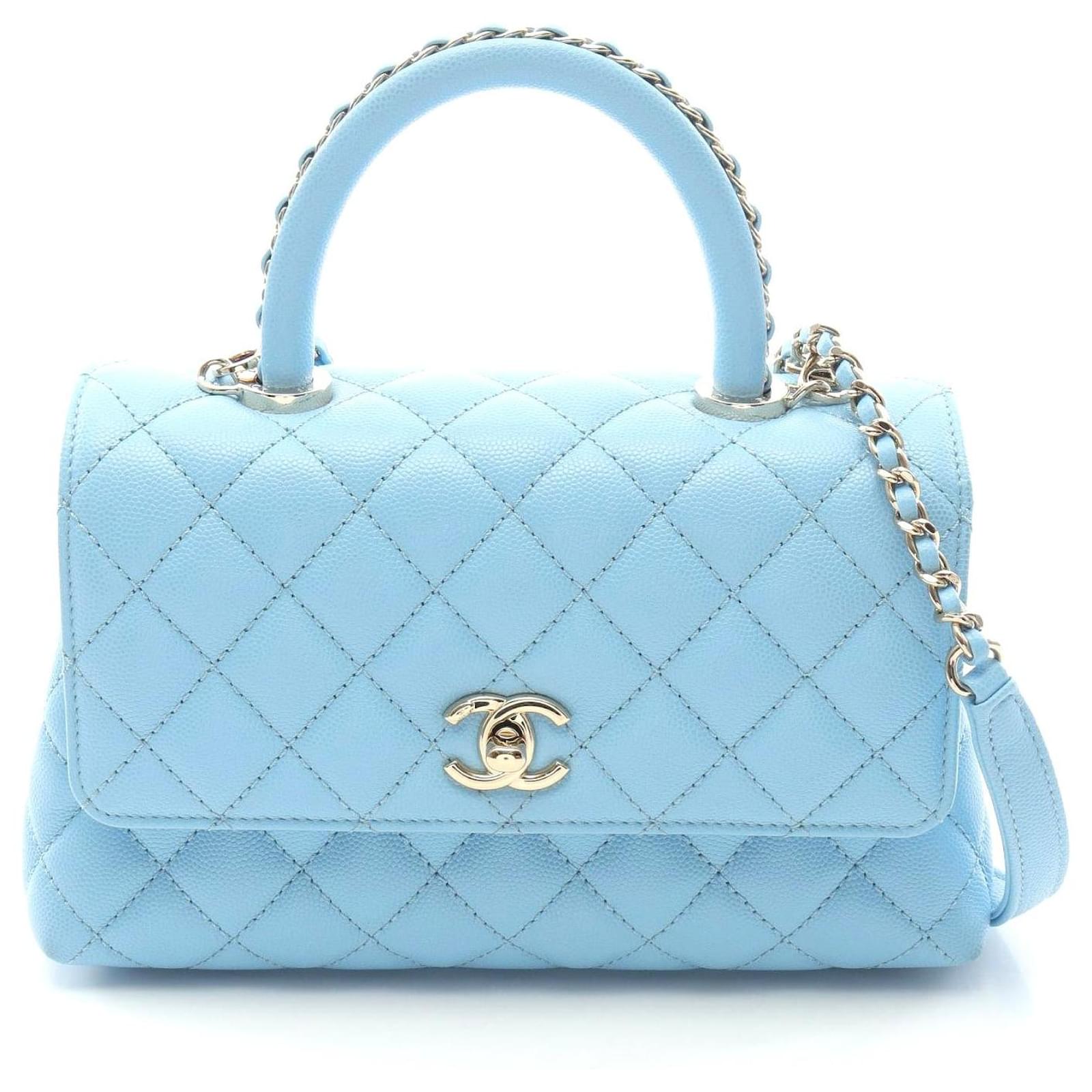 Chanel Coco Handle Flap Handbag Blue Leather Pony-style calfskin ref ...