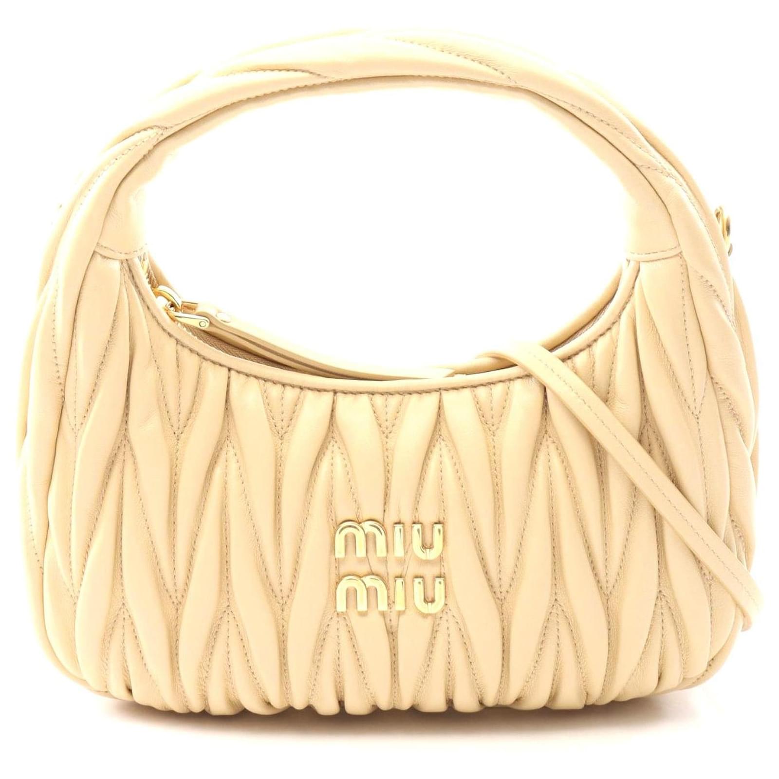 Miu Miu Leather Wonder Matelassé Hobo Bag Brown Beige Pony-style ...