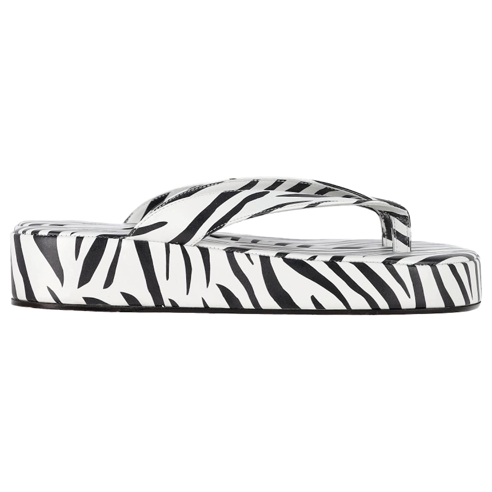 Amina Muaddi Johana Zebra-Print Platform Thong Sandals in Black and ...