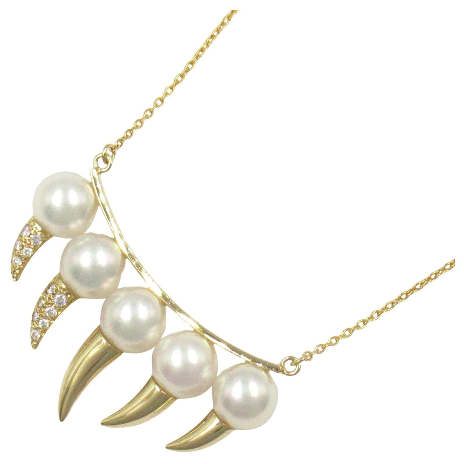 Tasaki Diamond Pearl K18 Necklace Golden Metallic White gold Metal ref ...