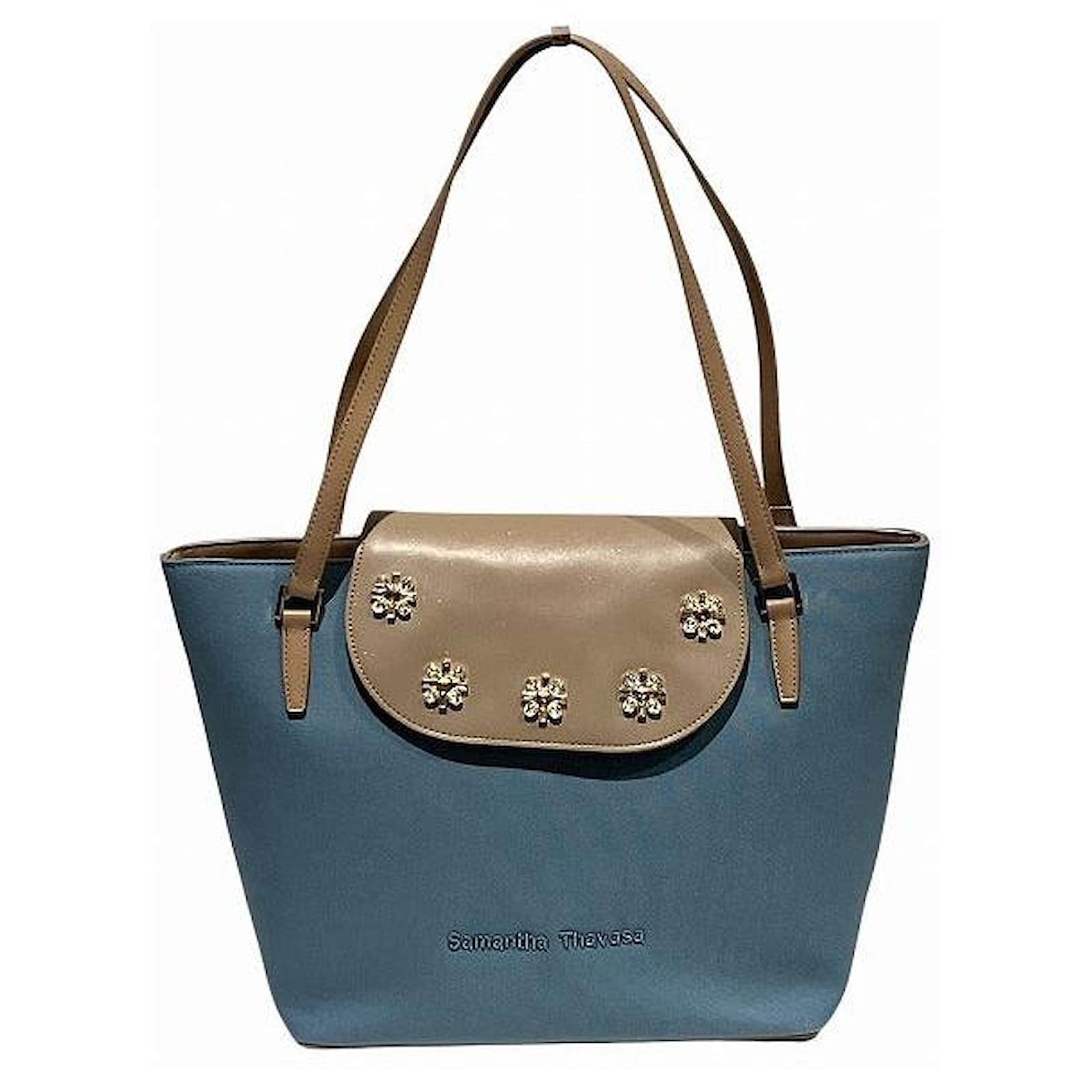 Autre Marque Samantha Thavasa Flower Motif Canvas PVC 2way Bag Blue ...