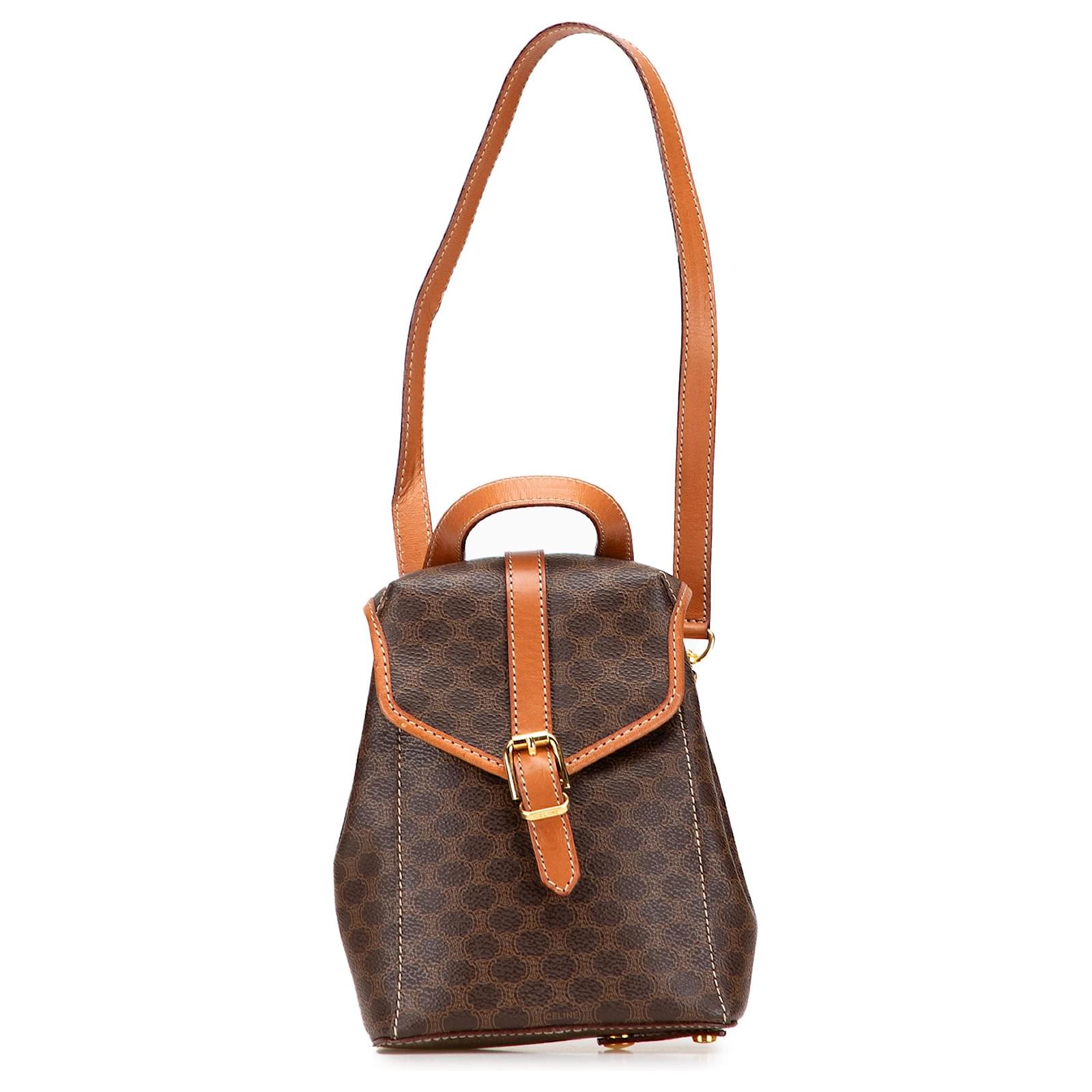 Céline Celine Brown Mini Macadam Coated Canvas Twin Backpack Cloth ...