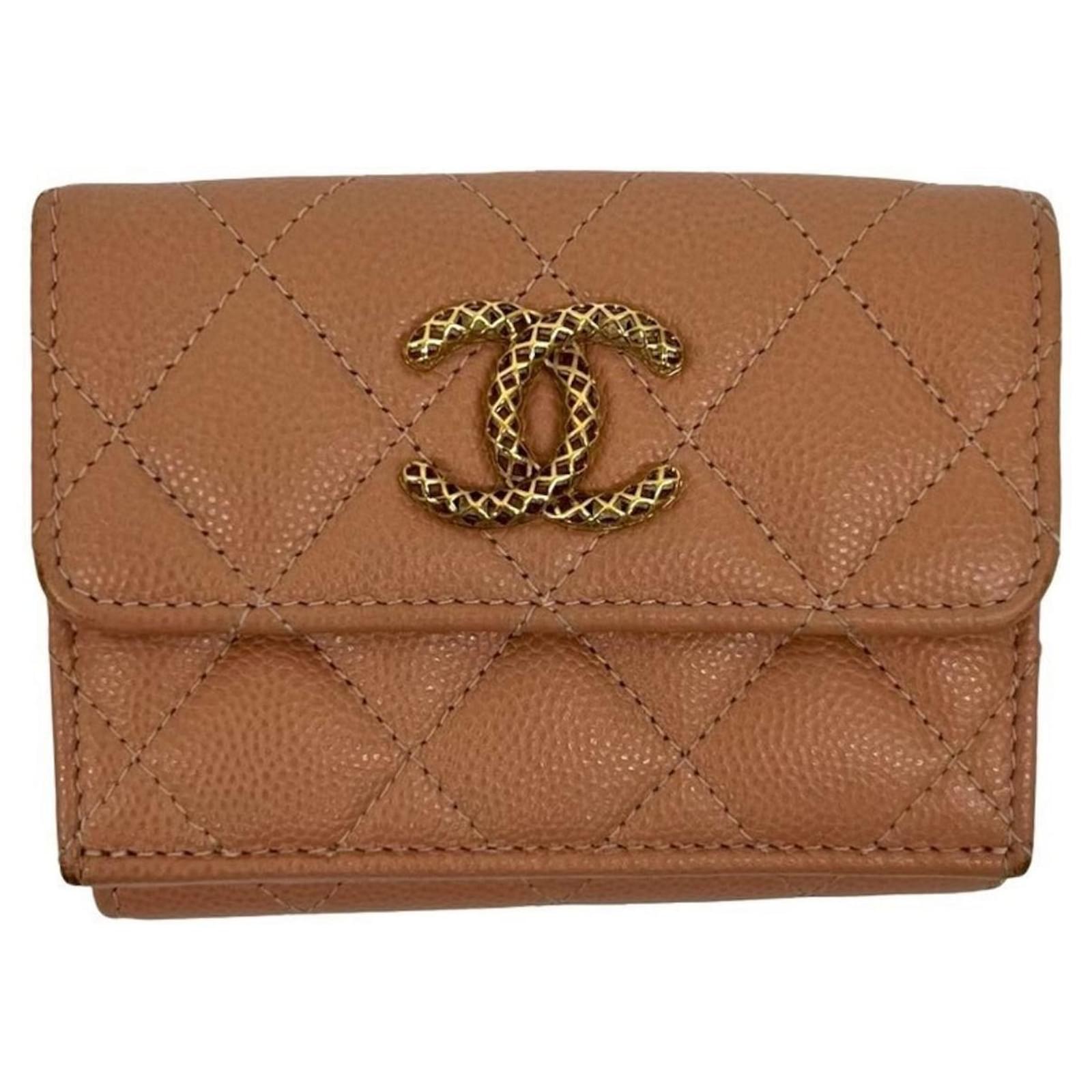 Chanel Matelasse Coco Caviar Leather Tri-fold Wallet Pink Beige ref ...