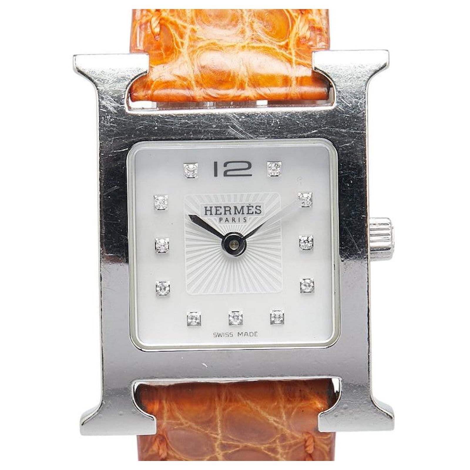 Hermès Hermes H Watch Stainless Steel Silvery Leather Metal ref.2457374 ...