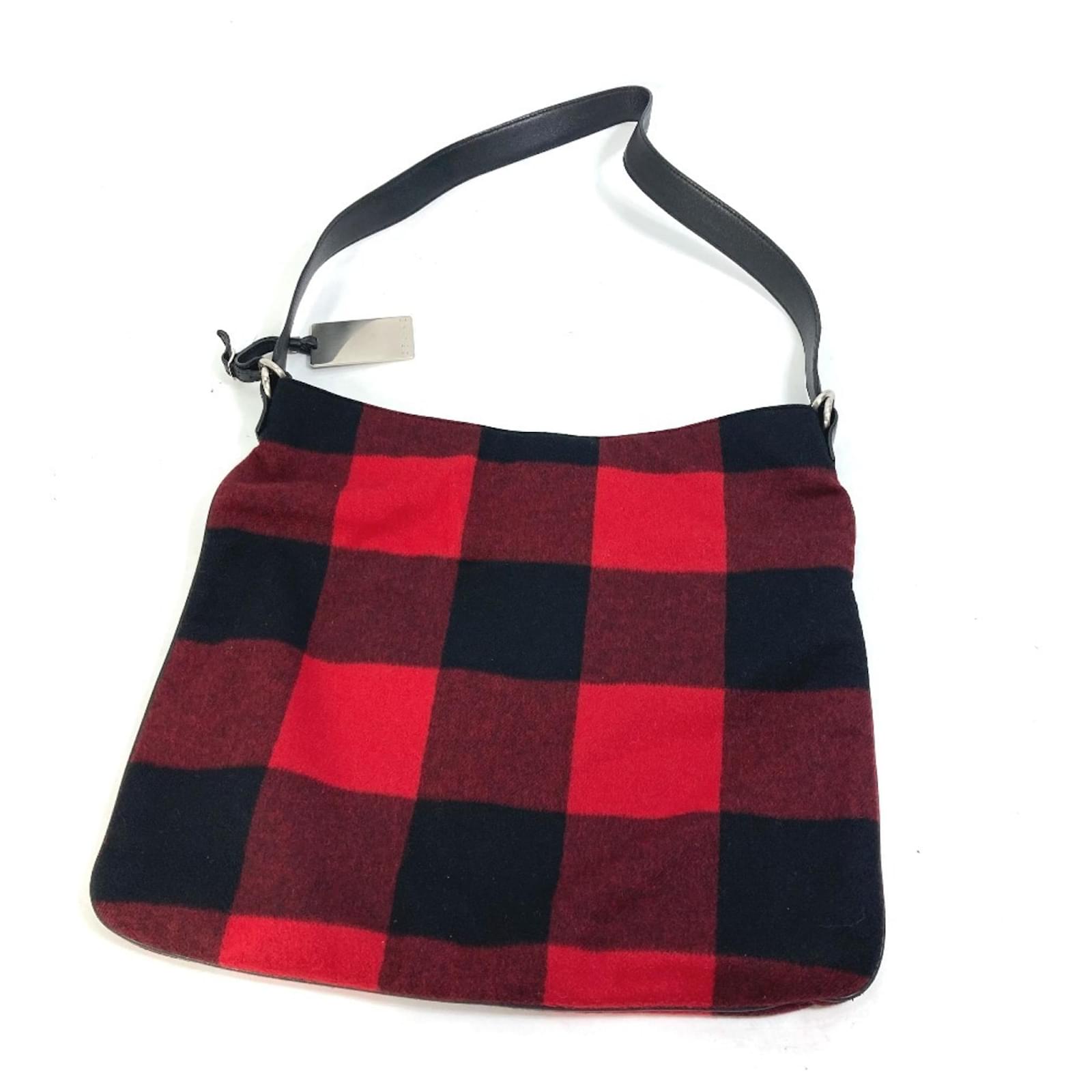 Céline CELINE Check Shoulder Bag Black Red Leather Cotton ref.2457547 ...