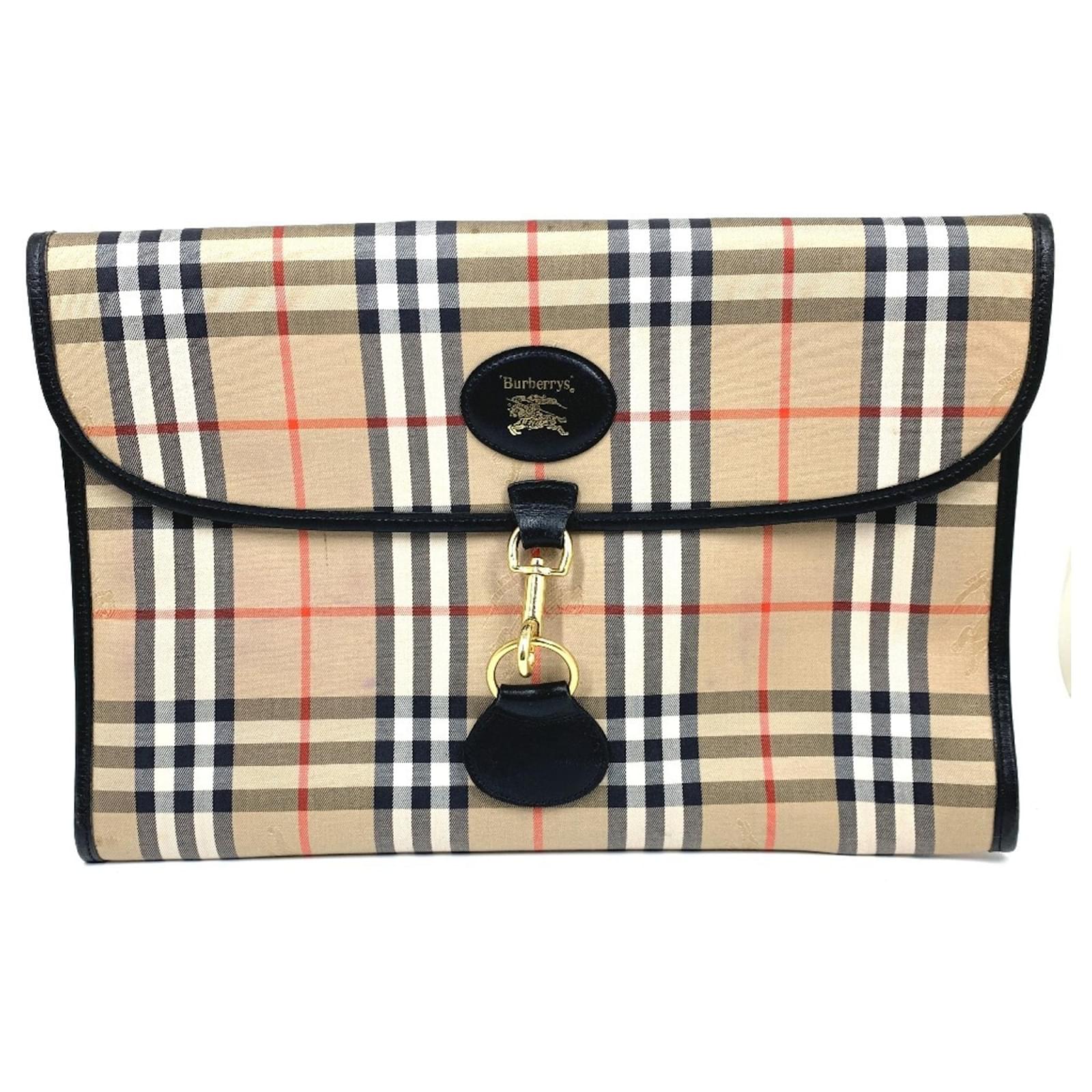 Burberry Logo Check Pouch Clutch Bag Beige Leather Cloth ref.2457569 ...