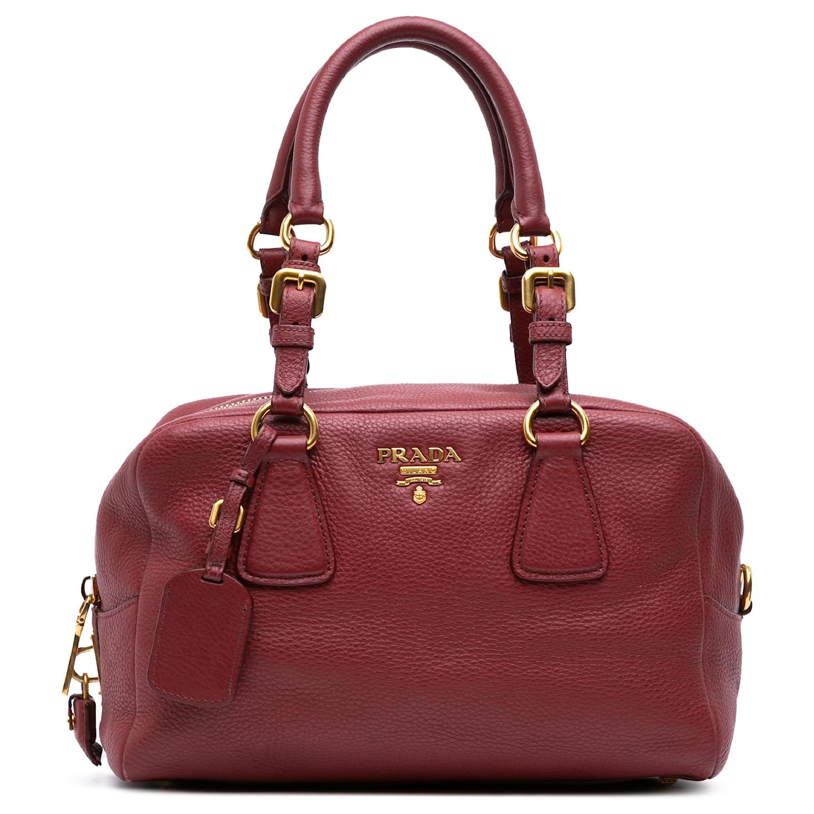 Prada Red Vitello Daino Bauletto Leather Pony-style calfskin ref ...
