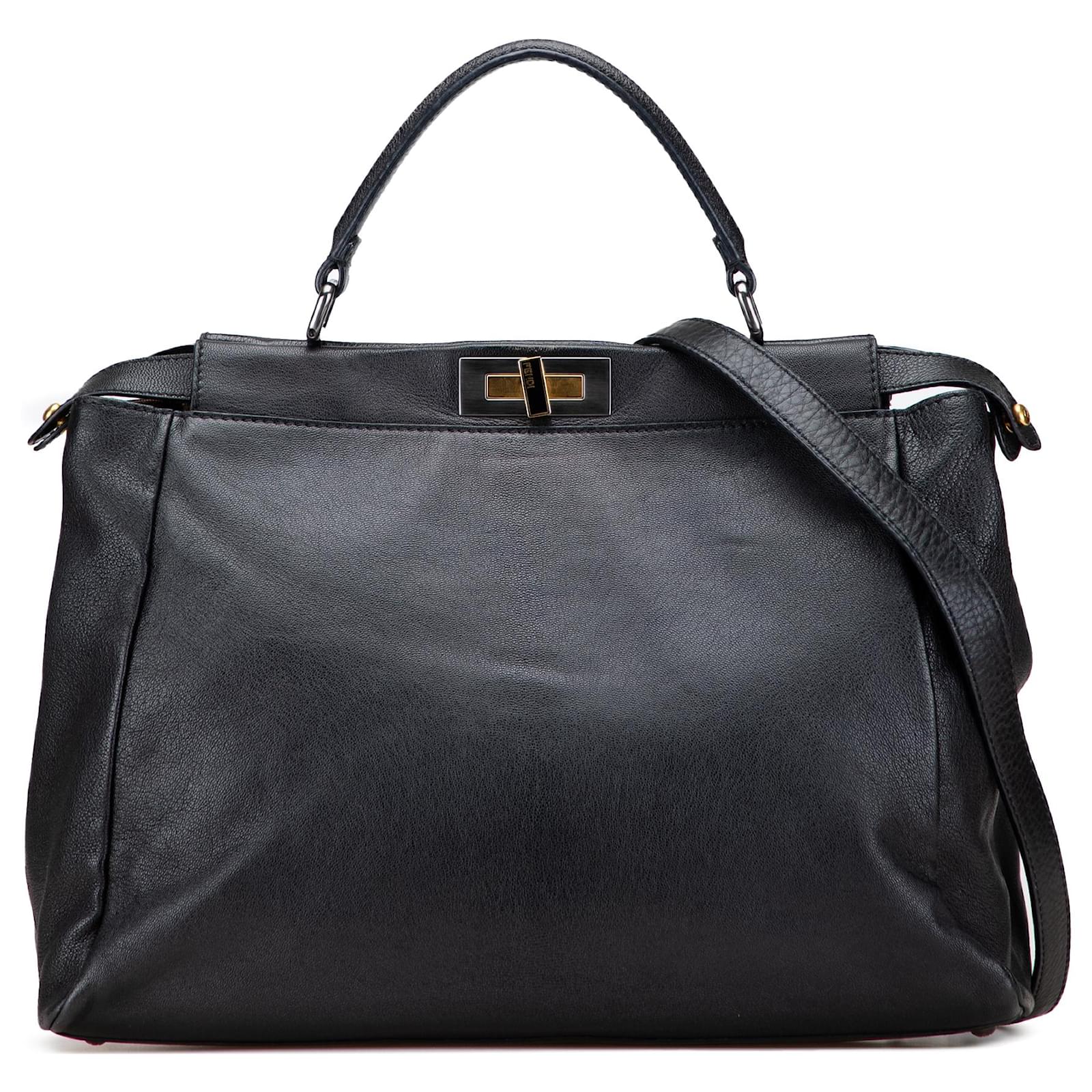 Fendi Black Large Goatskin Peekaboo Iconic Satchel Leather ref.2457869 ...