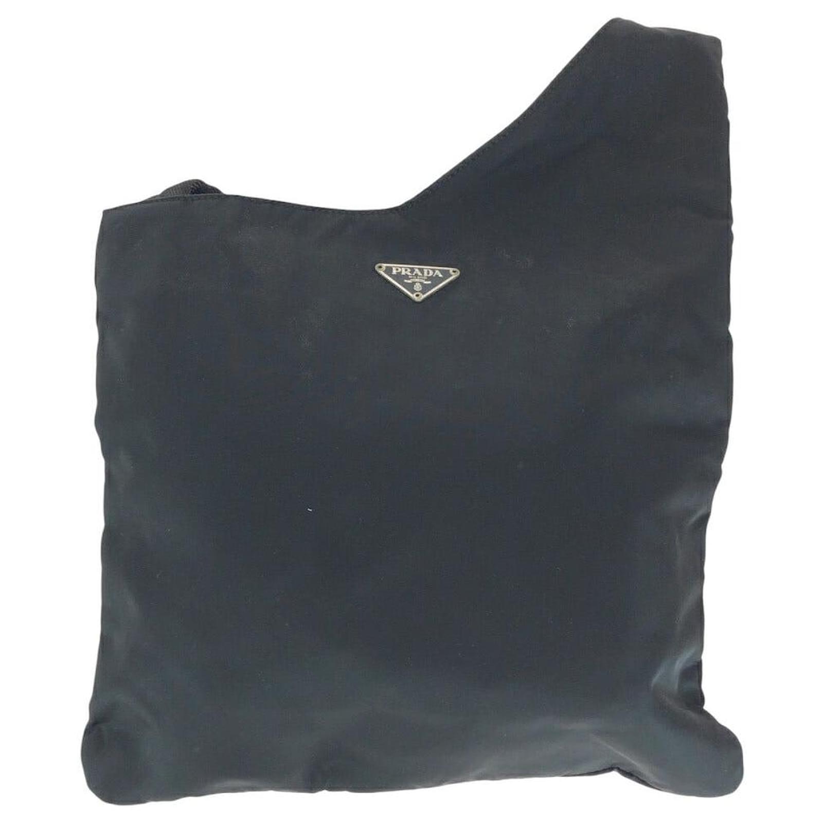 Prada Tessuto Triangle Logo Plate Nylon Shoulder Bag Black ref.2458454 ...