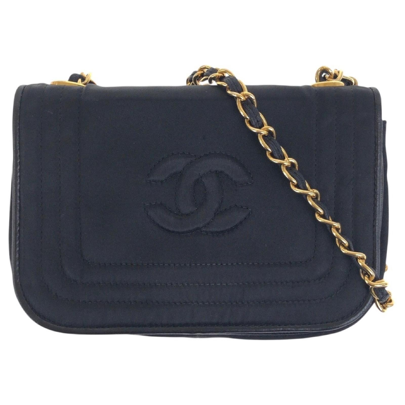 Chanel Vintage Coco Mark Black Satin Chain Shoulder Bag ref.2459842 ...