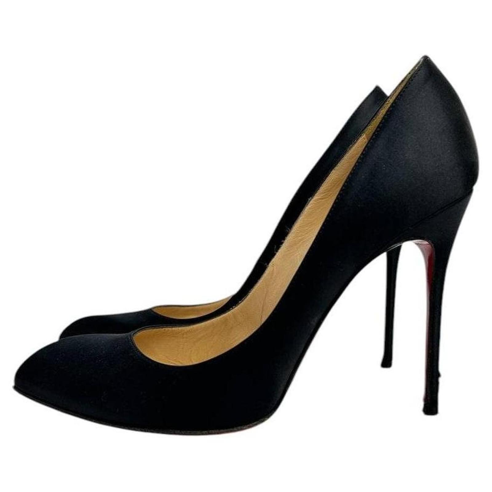 Christian Louboutin Black Satin Stiletto Pumps Heels Sz.38 Cloth ref ...