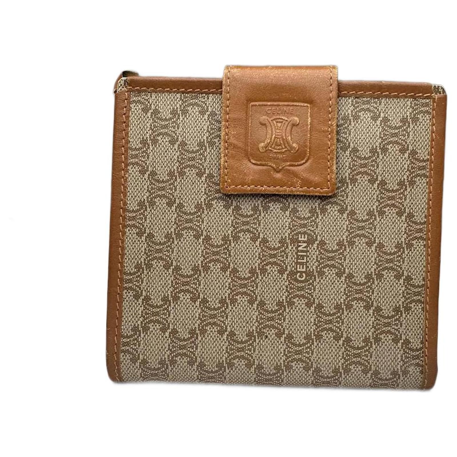Céline Vintage Celine Paris Monogram Leather wallet beige brown ref ...
