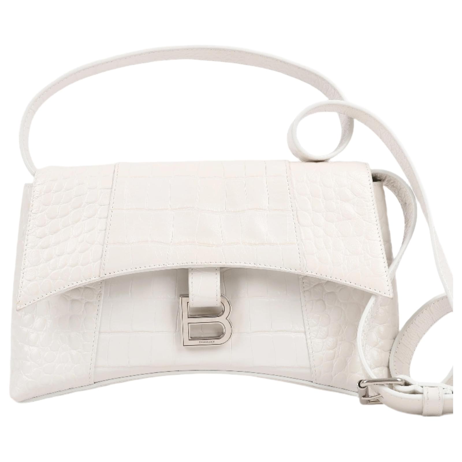 Balenciaga Hourglass Mock Croc Shoulder bag in White 671355 Leather ref ...