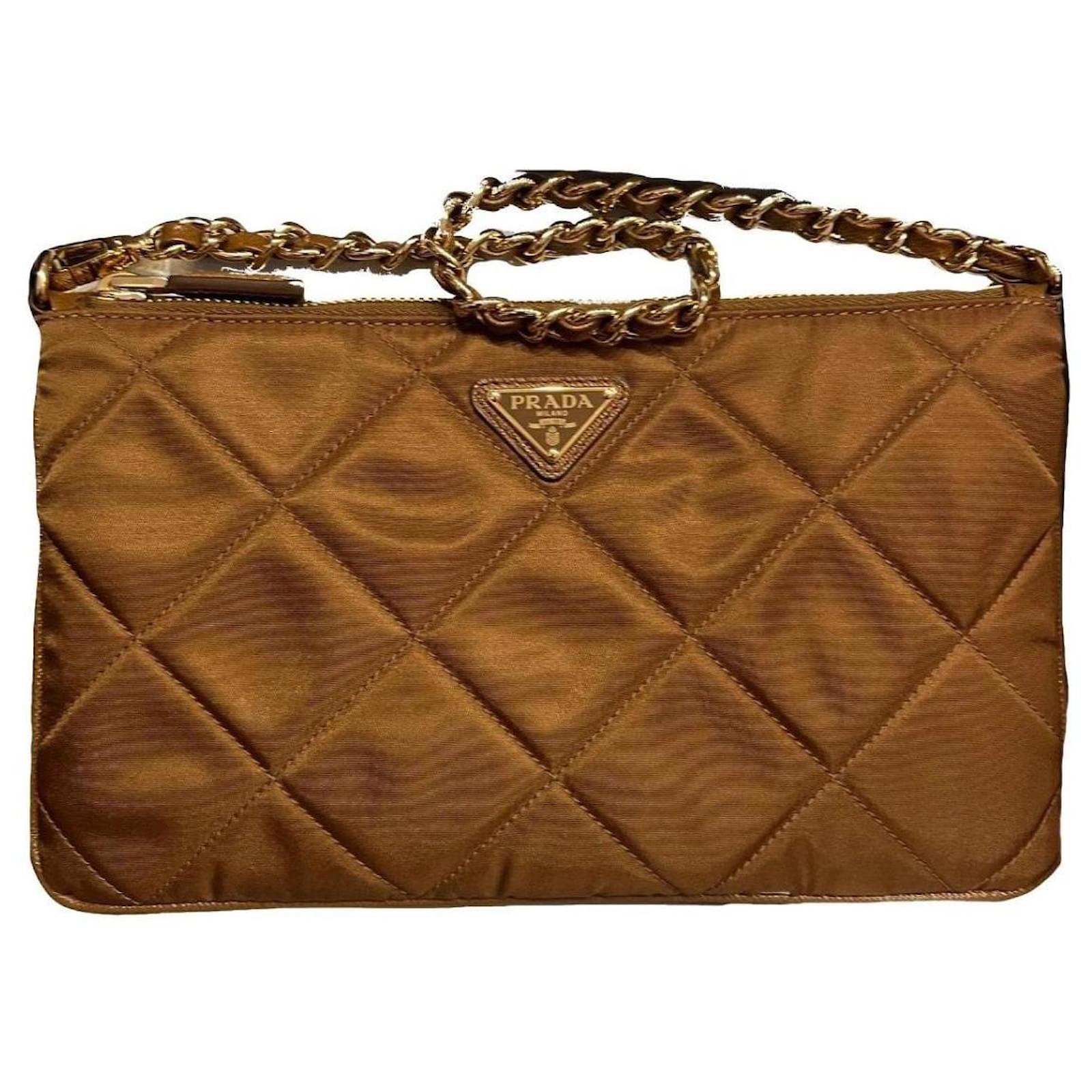 Prada Re-Nylon Mini Quilted Pouch Clutch Bag Brown ref.2463032 - Joli ...