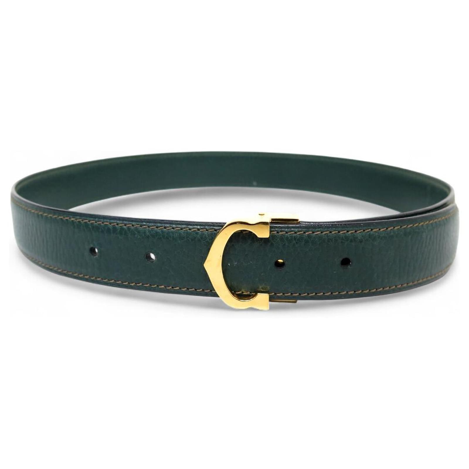 NEW VINTAGE CARTIER MUST BELT C BUCKLE T75 IN BLACK GRAINED LEATHER ref ...
