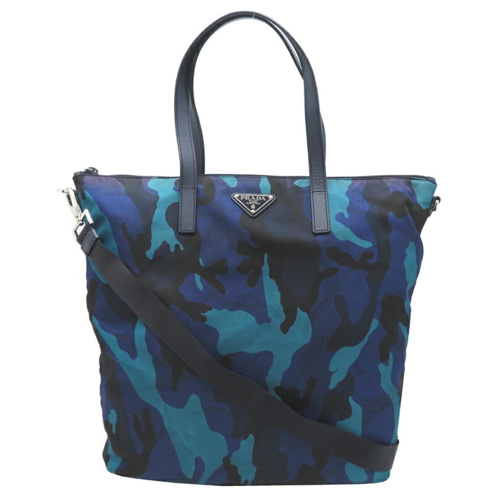 Prada Tessuto Camouflage Tote Bag Blue Leather Nylon ref.2464931 - Joli ...