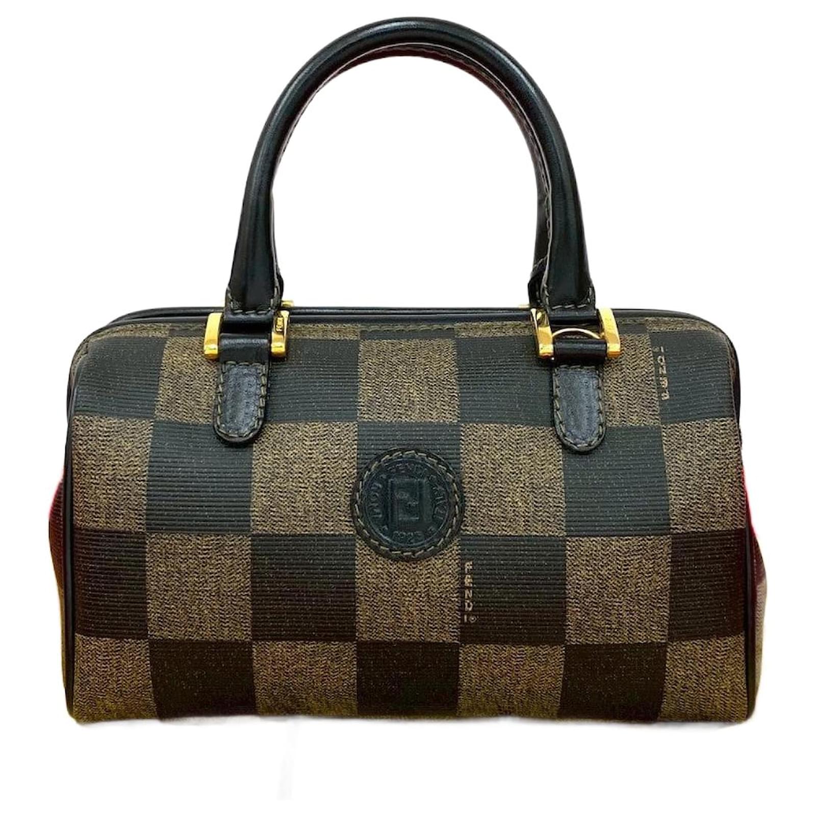 Fendi FF Logo Pequin Handbag Brown Leather ref.2465851 - Joli Closet