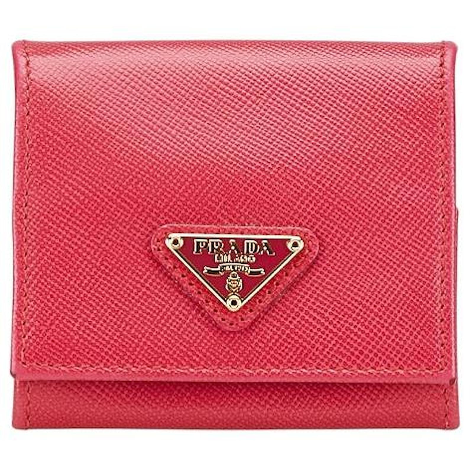 Prada Triangle Logo Plate Leather Coin Case Pink ref.2465988 - Joli Closet