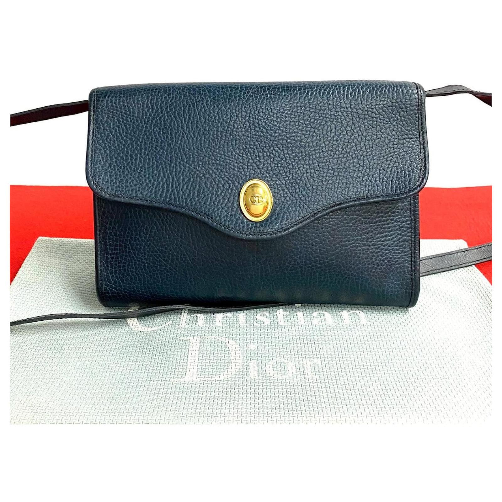 Christian Dior CD Logo Leather Shoulder Bag Blue Navy blue ref.2469476 ...