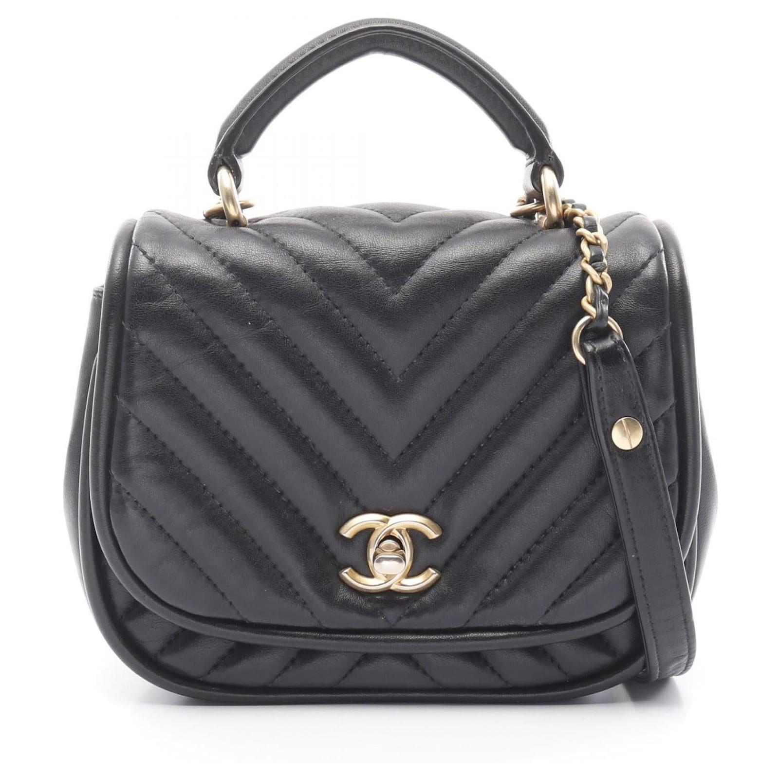 Chanel Chevron V Stitch Lambskin Shoulder Bag Black Leather ref.2469556 ...