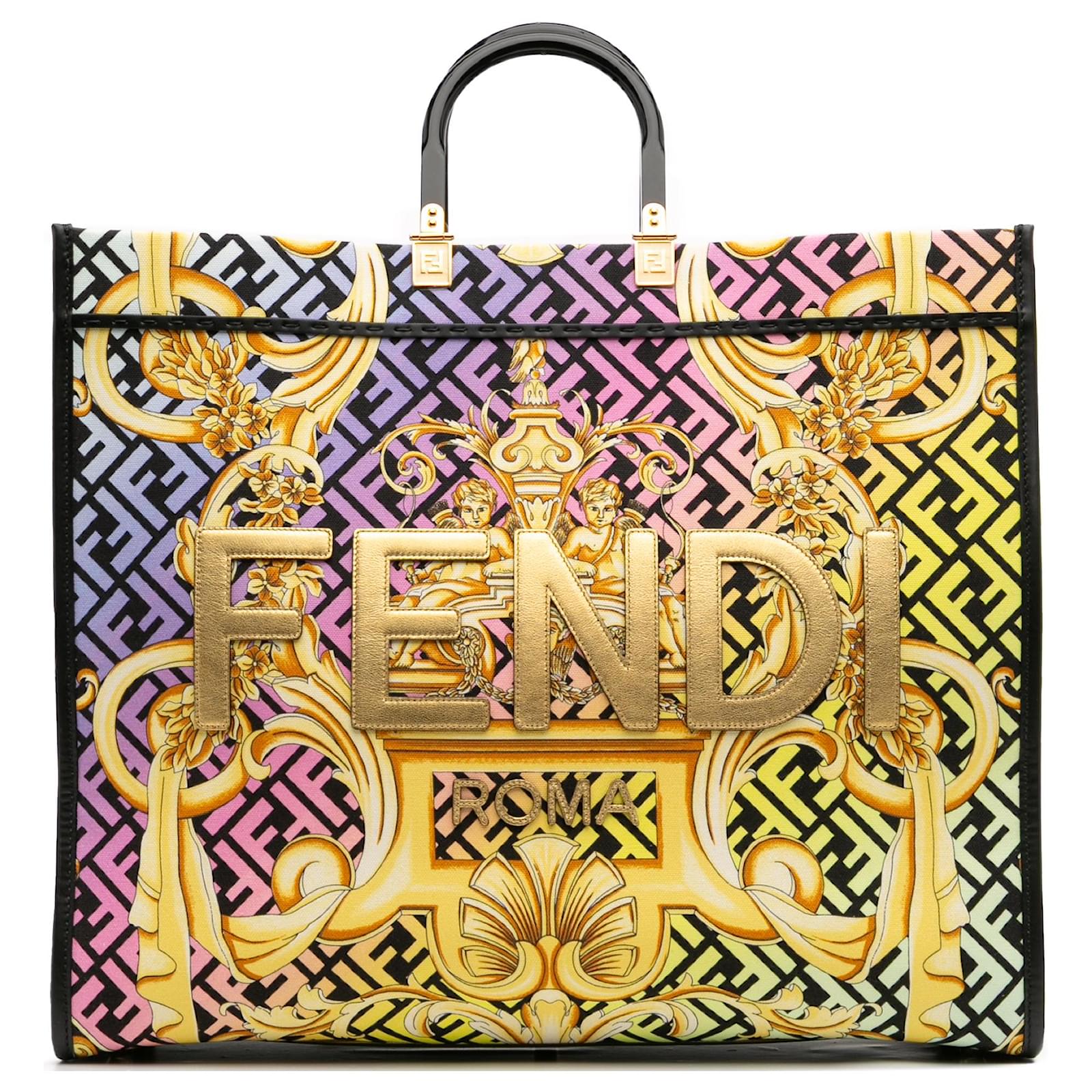 Fendi Black Versace Fendace Canvas Logo Sunshine Shopper Tote XL Pony ...