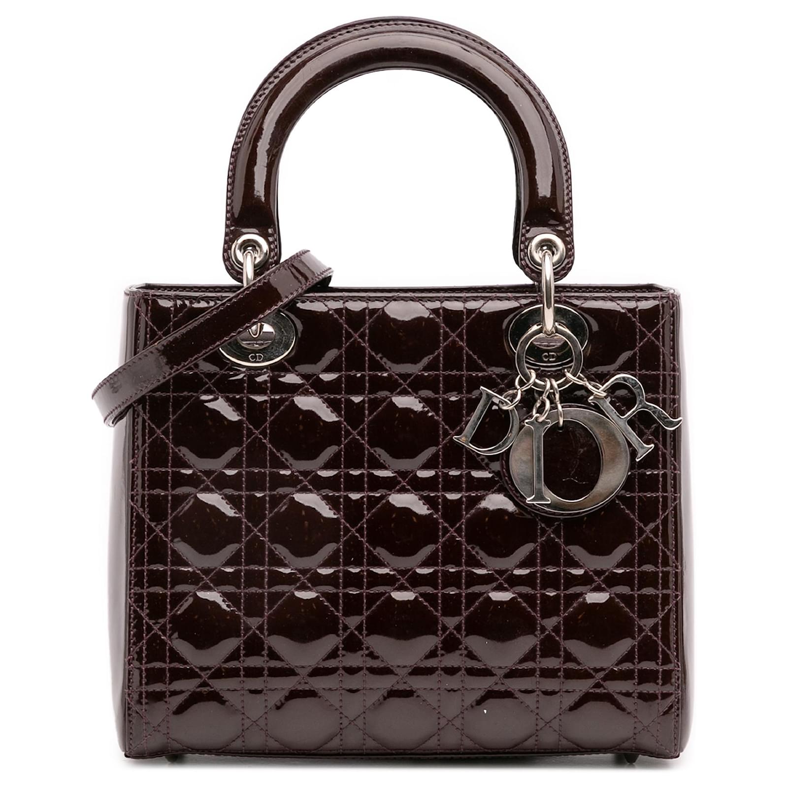 Dior Red Medium Patent Cannage Lady Dior Dark red Leather Patent ...