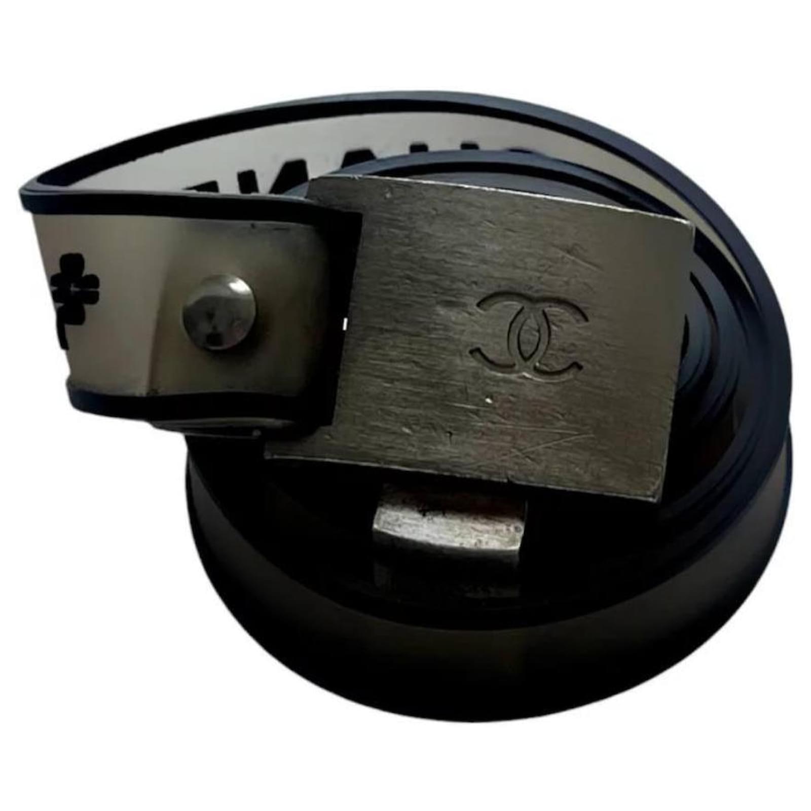 2001 Chanel Spring 2001 Rubber Logo & Clover Belt Silverbuckle Vintage ...