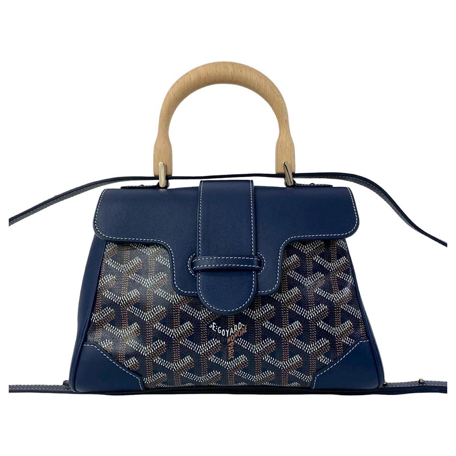 Goyard Saigon Mini Herringbone Handbag Brown White Navy blue Leather ...