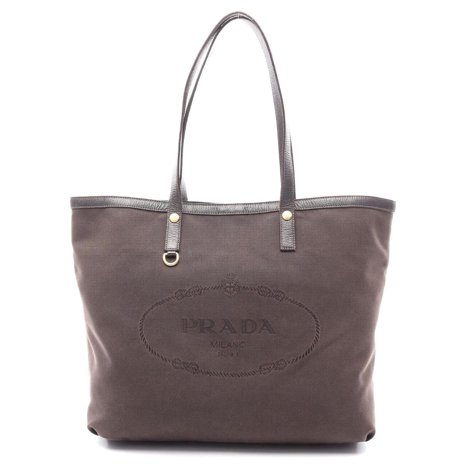 Prada Canvas Leather Tote Bag Brown Cloth ref.2472440 - Joli Closet