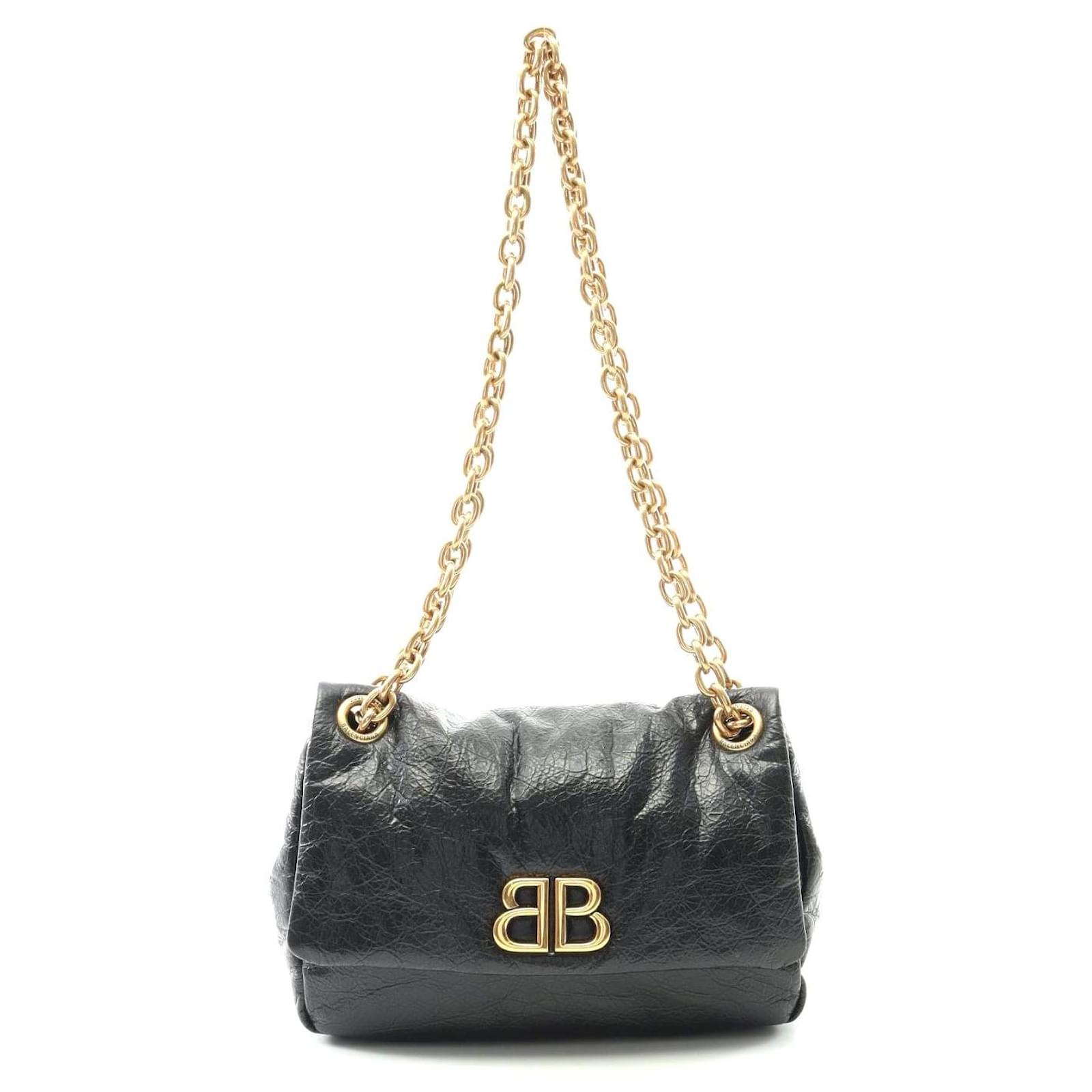 Balenciaga Monaco Mini Leather Shoulder Bag Black Pony-style calfskin ...
