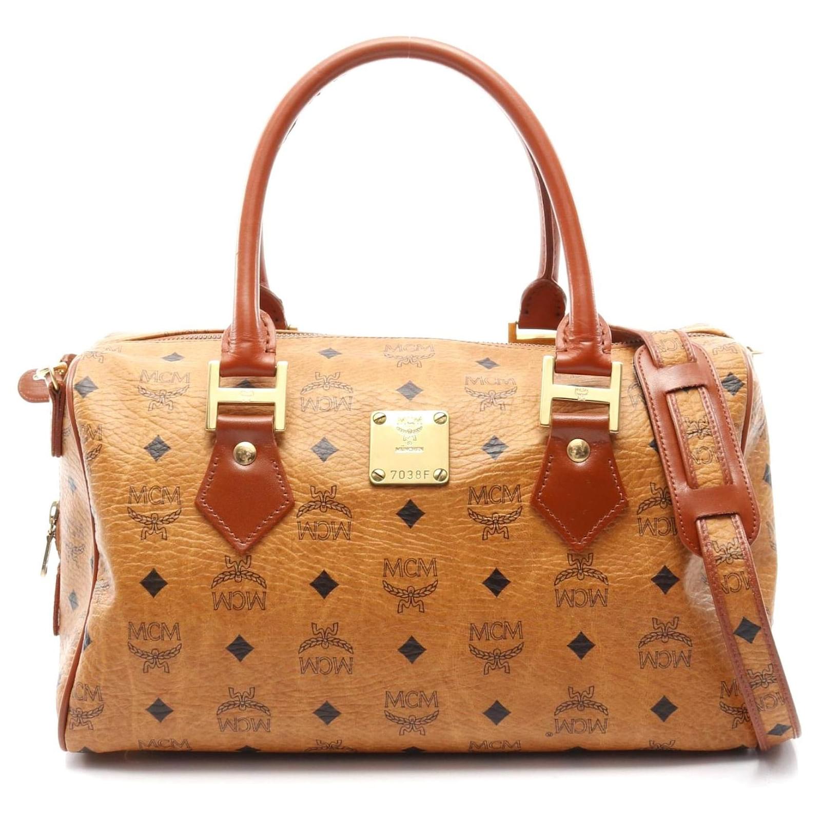 MCM Visetos Handbag PVC Coated Canvas Leather Brown Cloth ref.2472930 ...