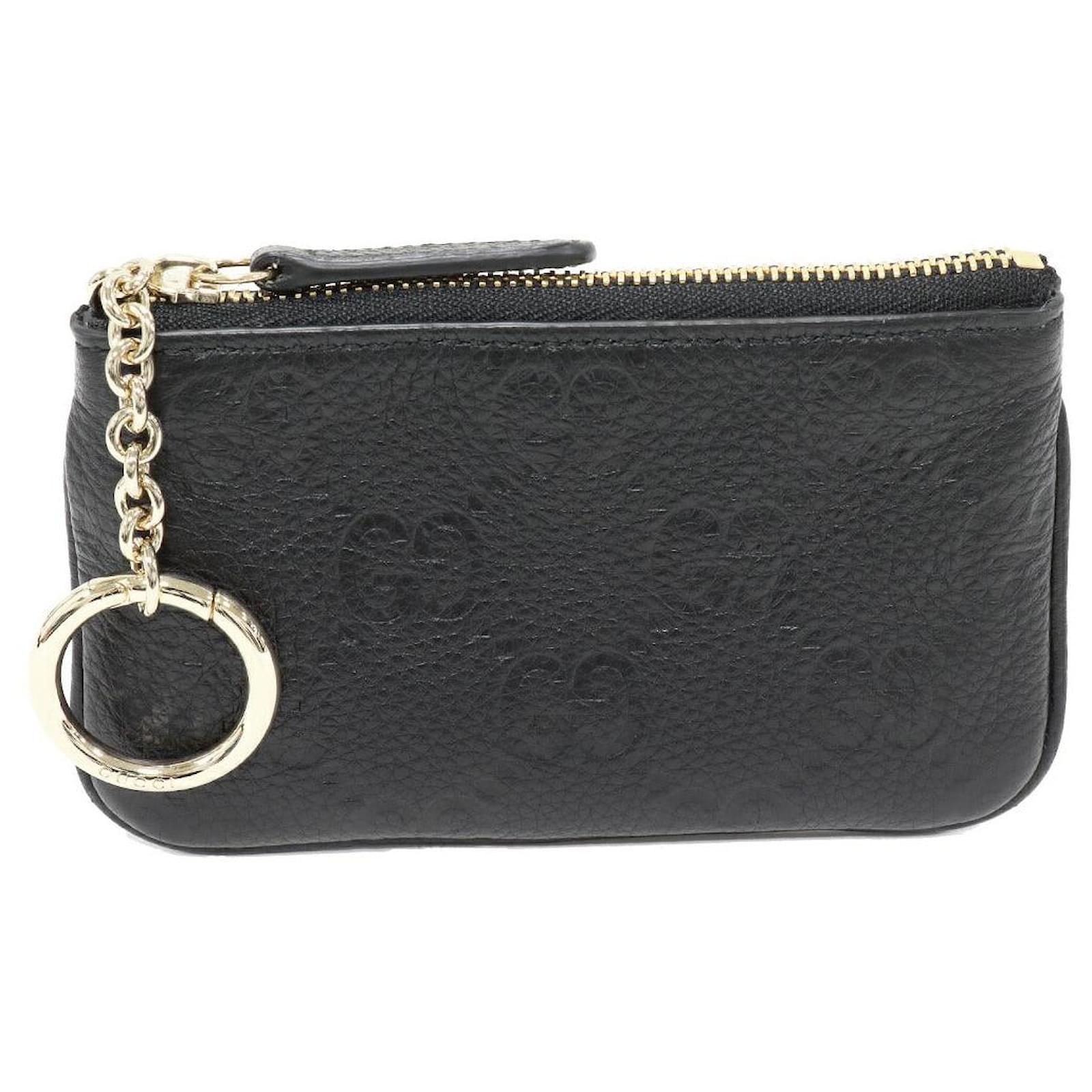 Gucci GG Emblem GG Grain Leather Coin Case Key Case Black ref.2477329 ...