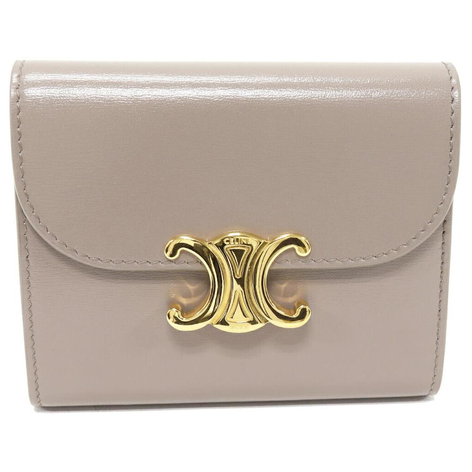 Céline Celine Triomphe Small Flap Wallet Shiny Calfskin Wallet Grey ...