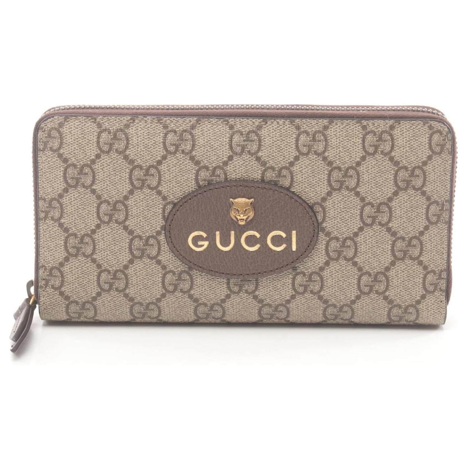 Gucci GG Supreme PVC Coated Canvas Long Wallet Brown Beige Leather ref ...