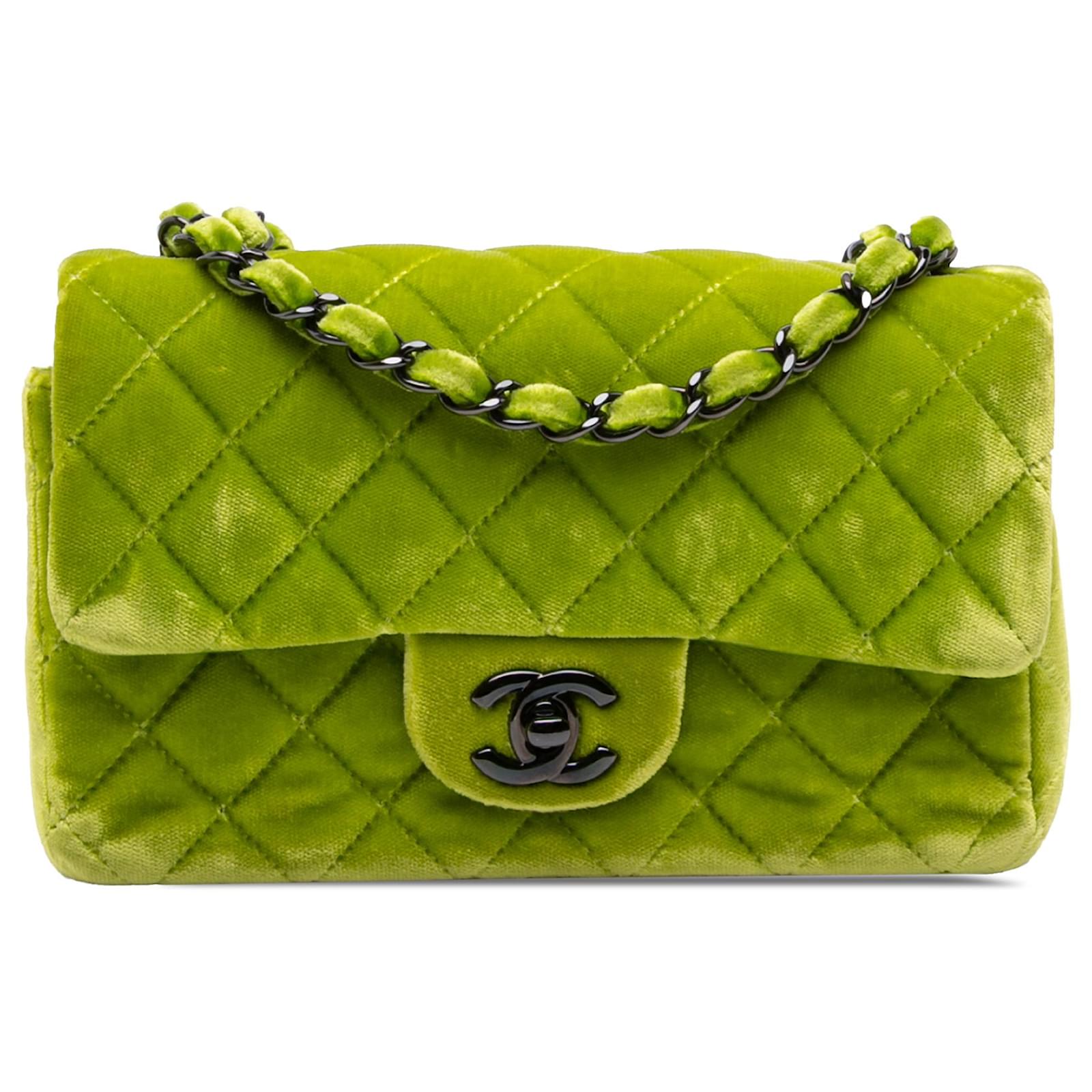 Chanel Green Mini Rectangular Classic Velvet Single Flap Golden Cloth ...
