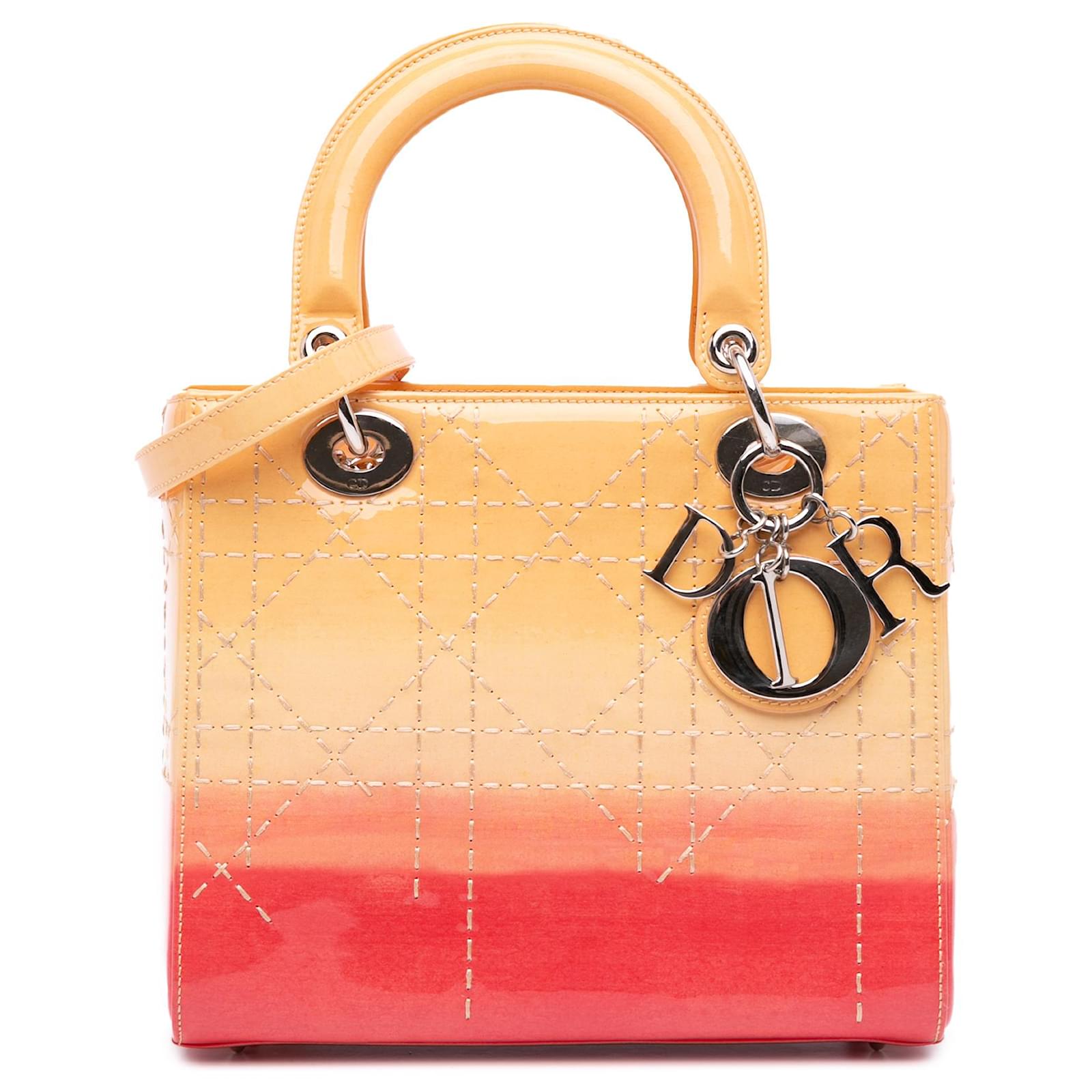 Dior Orange Medium Ombre Patent Cannage Lady Dior Leather Patent ...