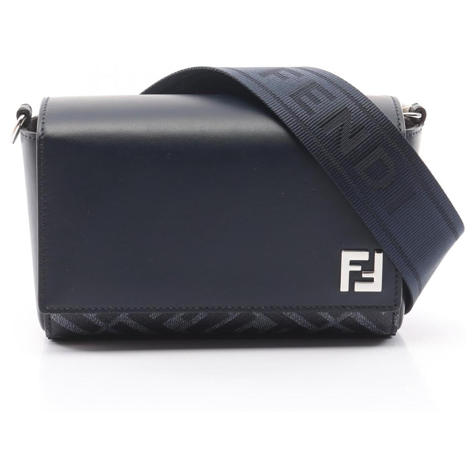 Fendi FF Squared Leather Shoulder Bag Blue Navy blue ref.2479970 - Joli ...